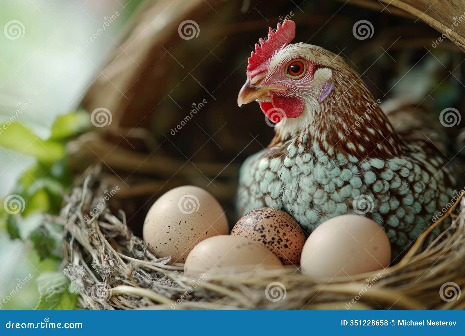Easter Egger Hen Brooding Eggs in a Nest Stock Photo - Image of chick ...