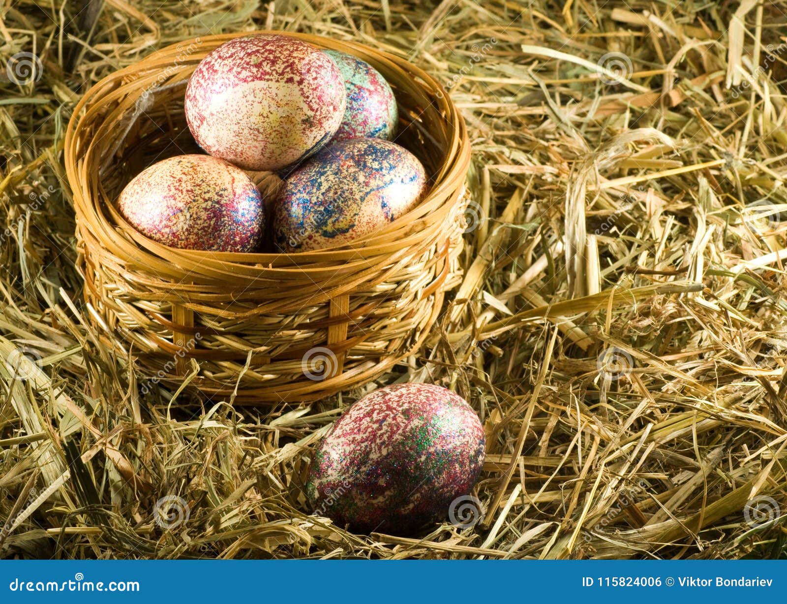Easter Eggs in Basket in the Hay Stock Photo - Image of style, holiday ...