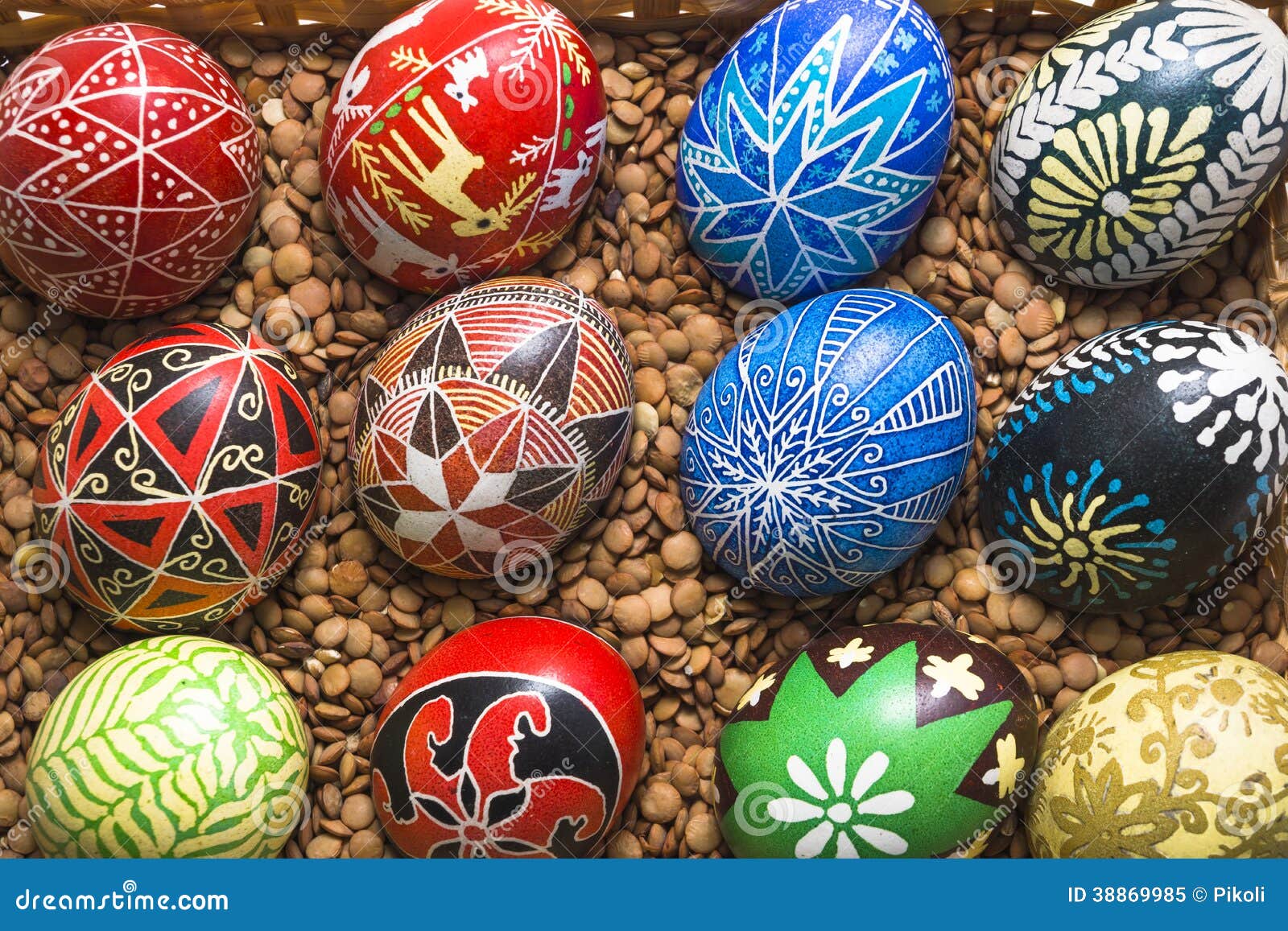 Easter Eggs in Basket with Lentils Stock Image - Image of background ...