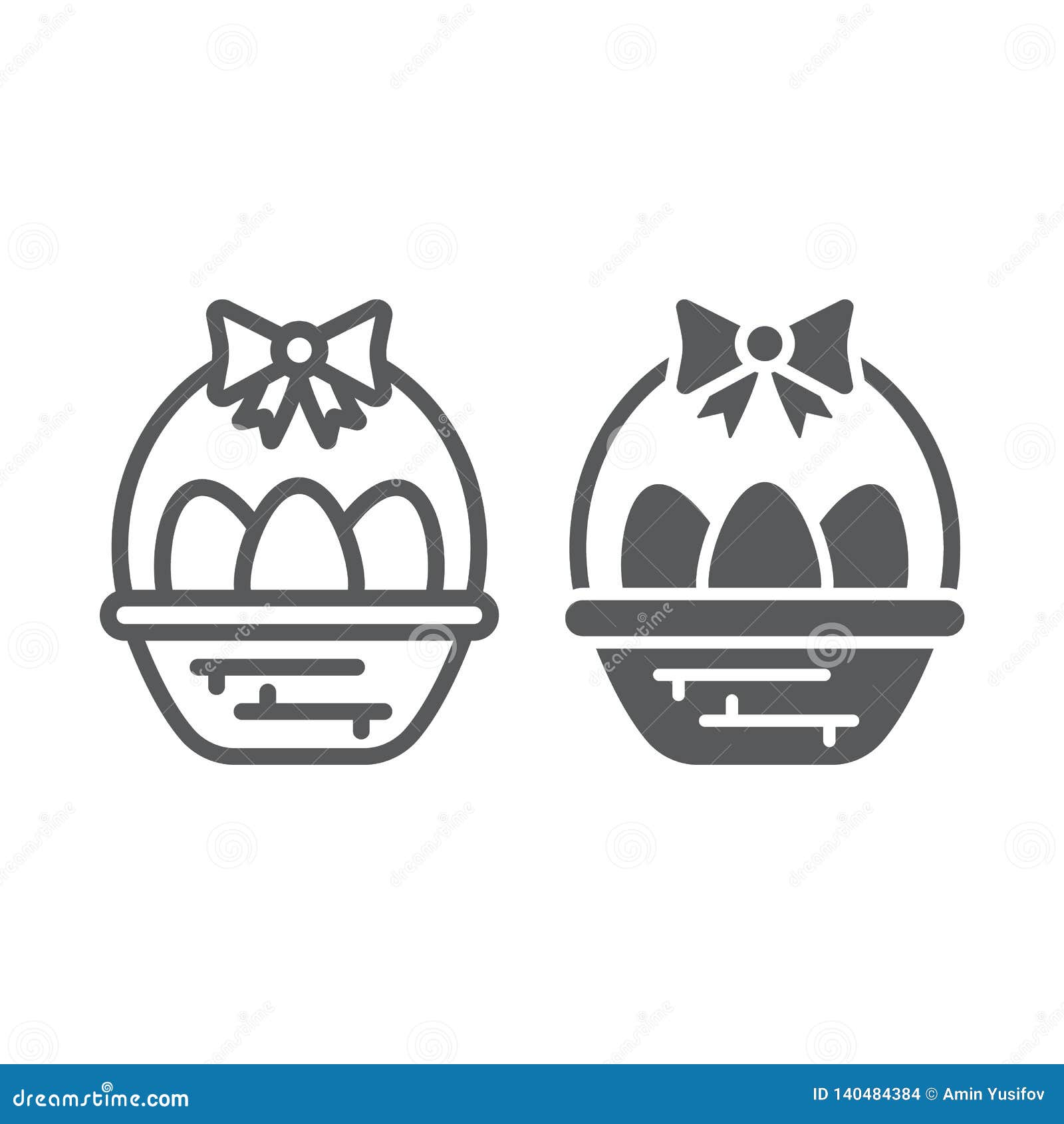 Easter Eggs in Basket Line and Glyph Icon, Decoration and Easter ...