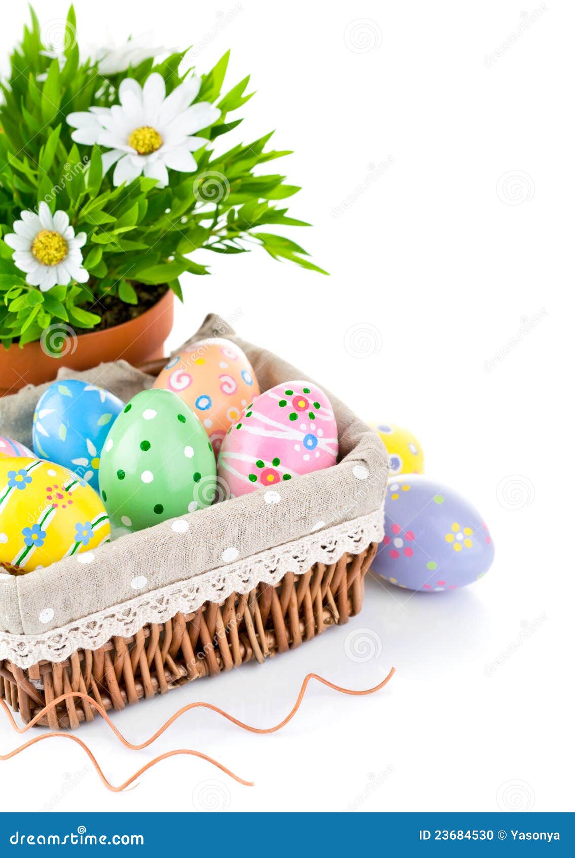 Easter Eggs in Basket with Spring Flowers Stock Photo - Image of easter ...