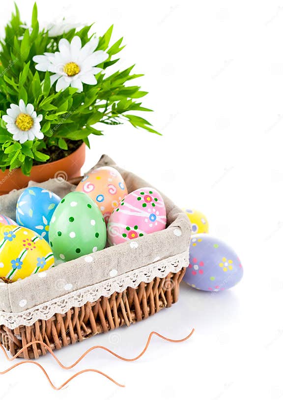 Easter Eggs in Basket with Spring Flowers Stock Photo - Image of easter ...