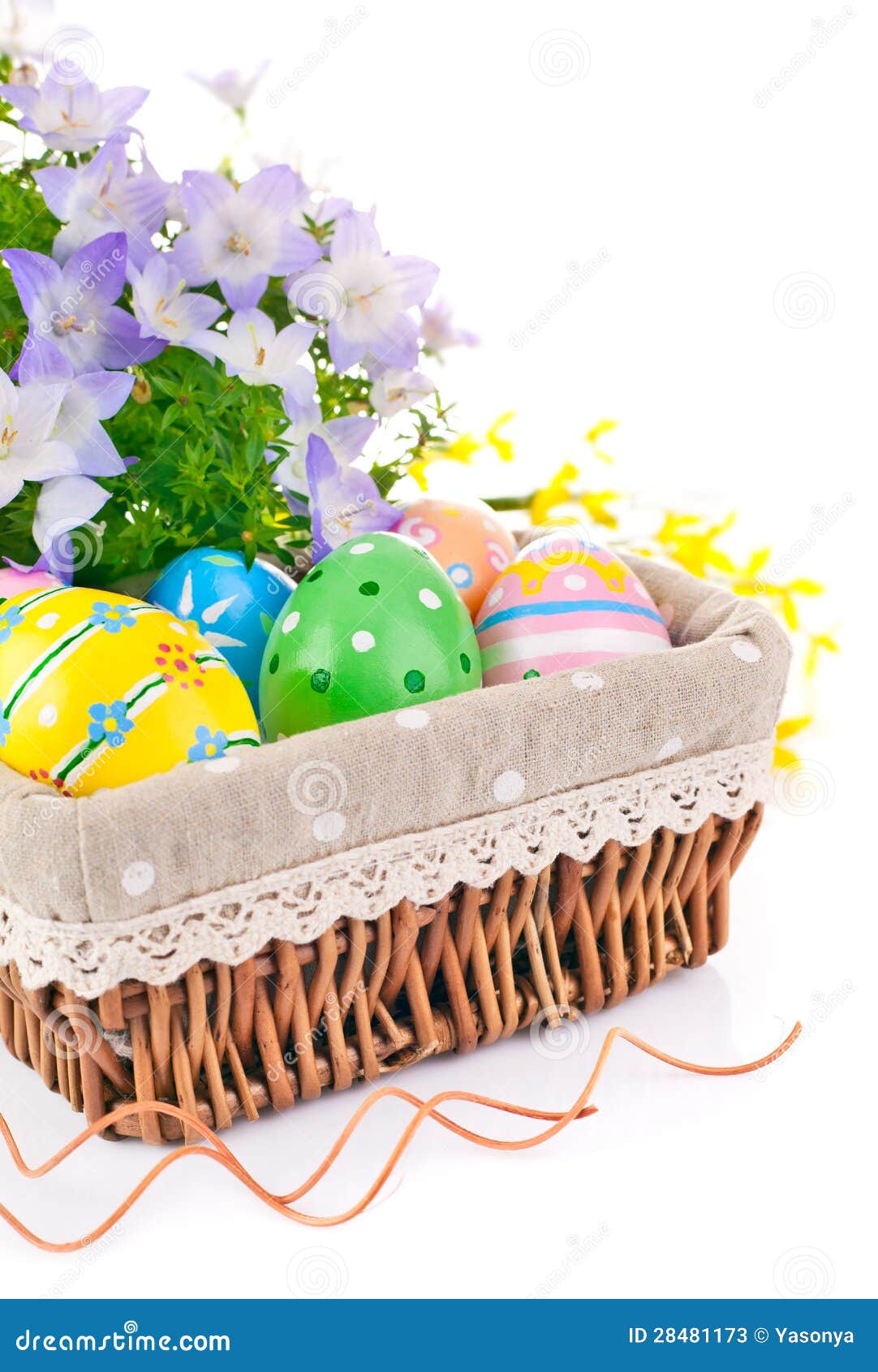 Easter Eggs in Basket with Spring Flowers Stock Image - Image of ...