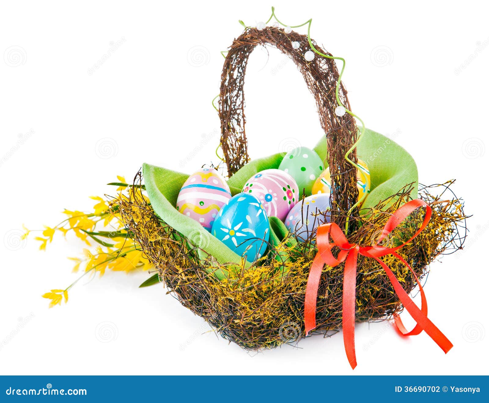 Easter Eggs in Basket with Spring Flowers Stock Photo - Image of ...