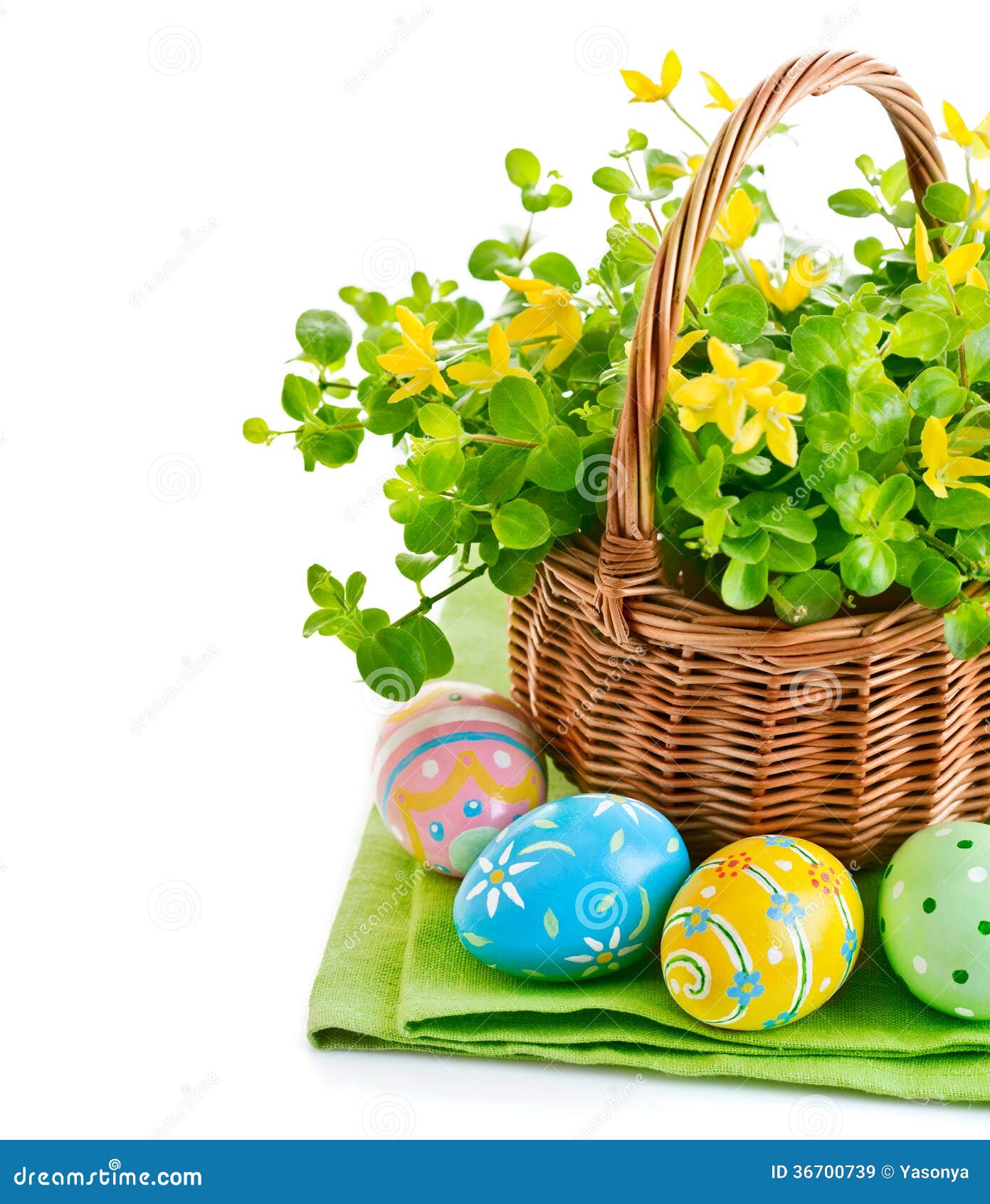 Easter Eggs in Basket with Spring Flowers Stock Image - Image of ...