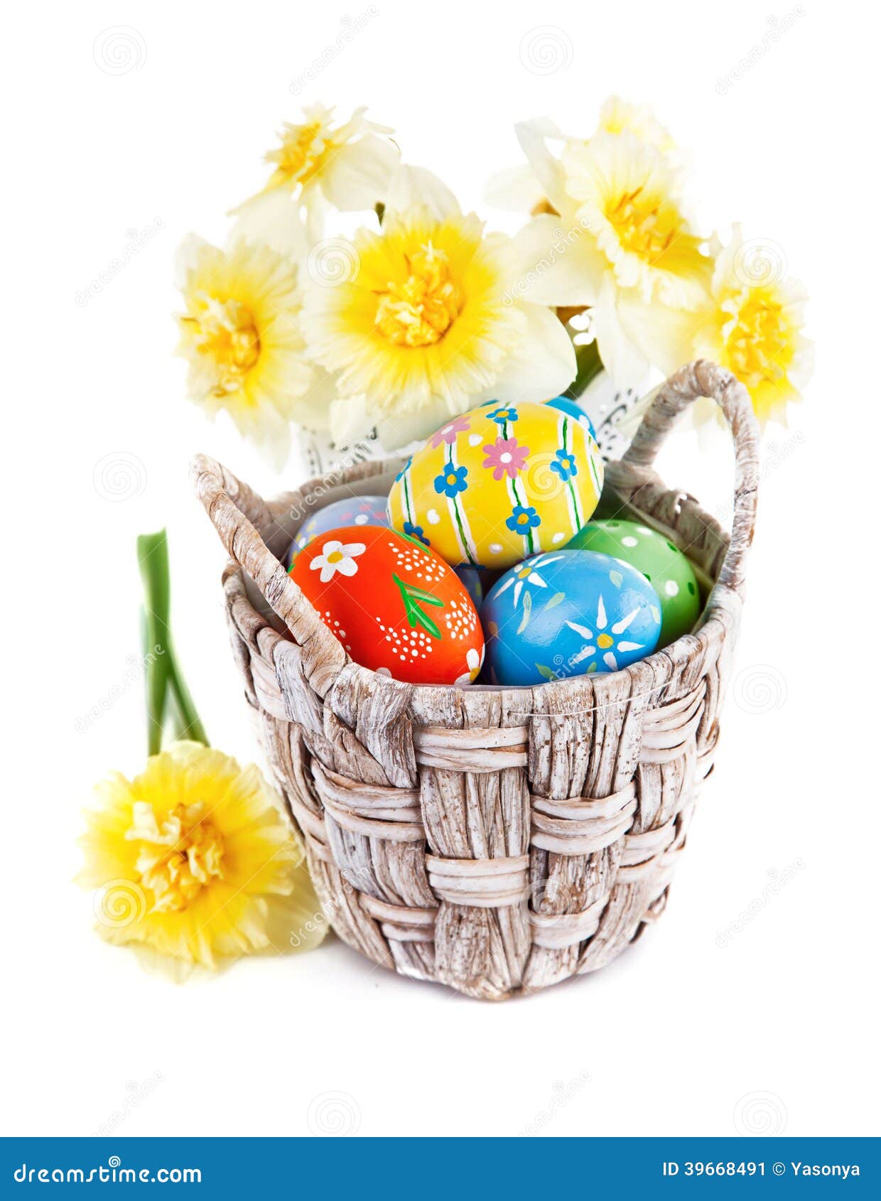 Easter Eggs in Basket with Spring Flowers Stock Image - Image of ...