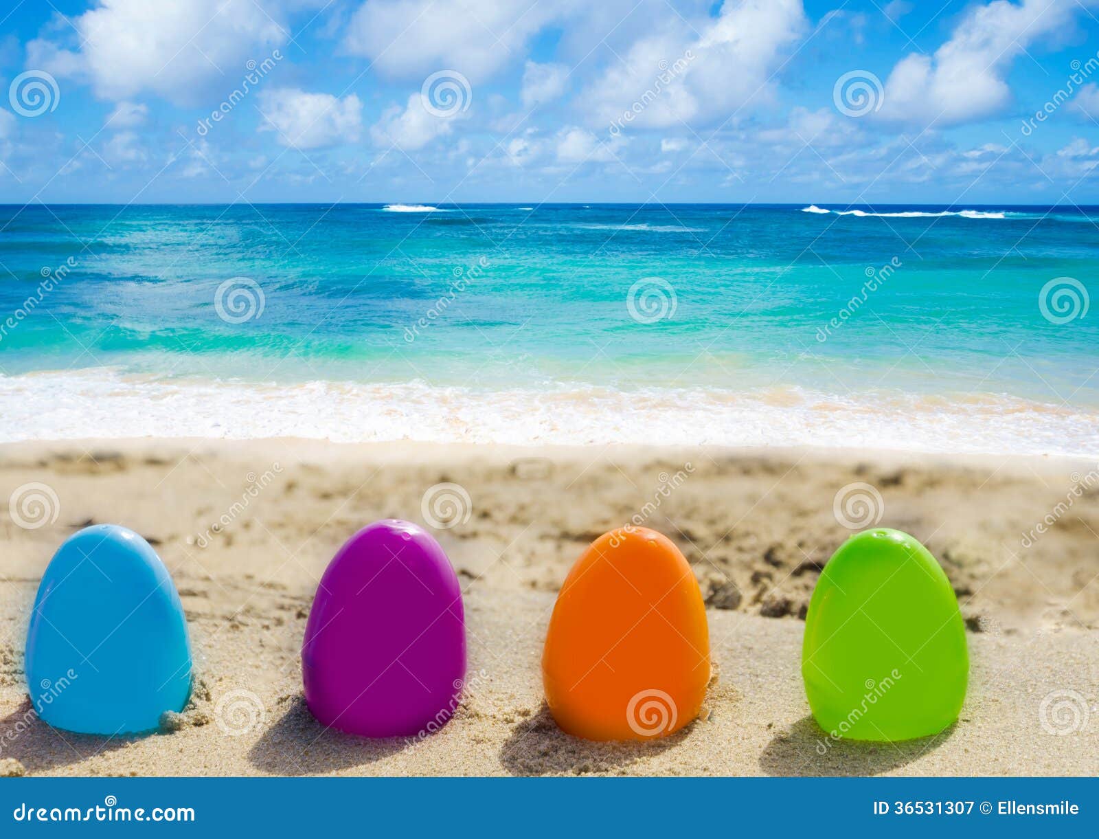 Easter eggs on the beach stock image. Image of bright - 36531307