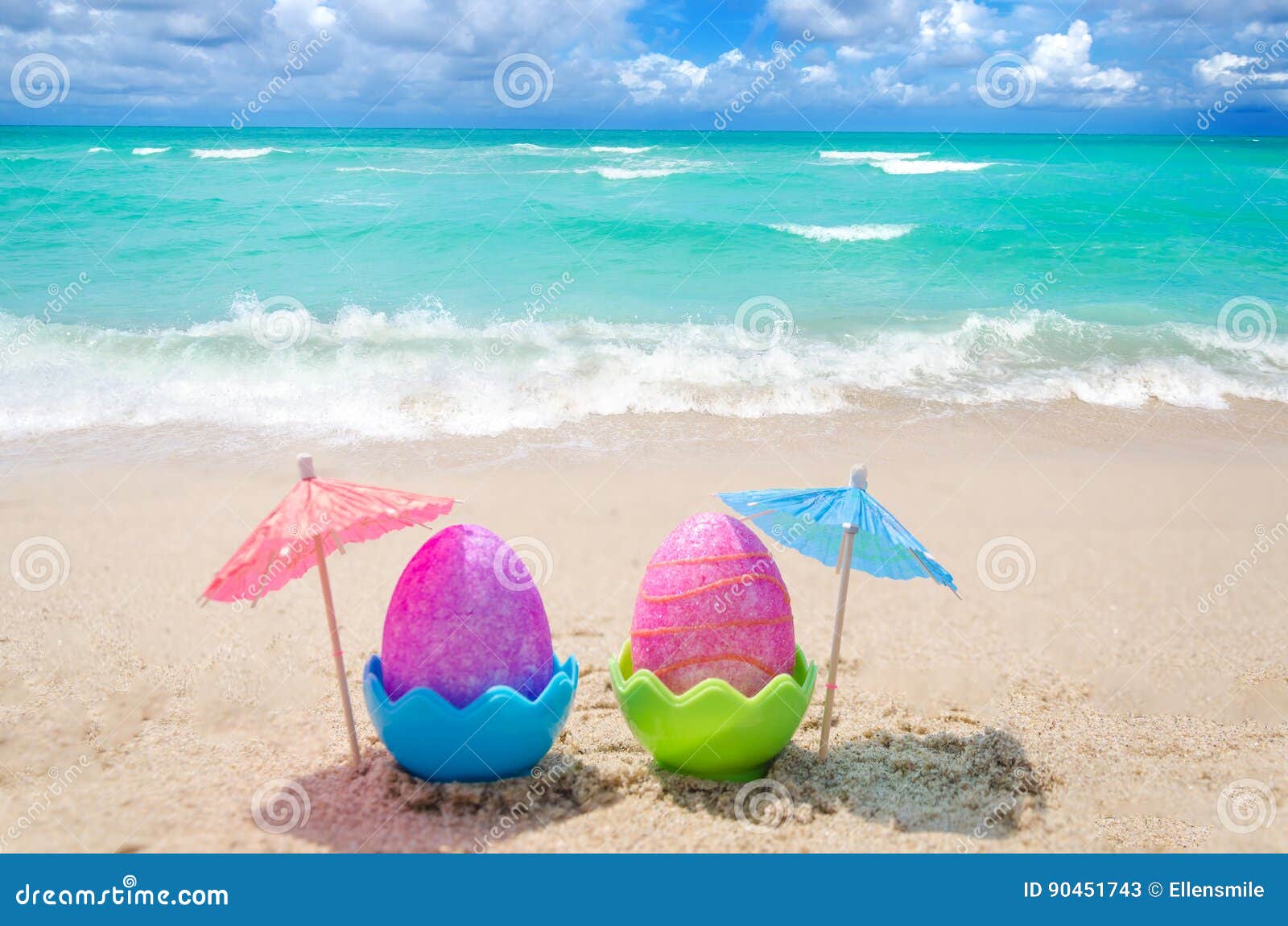 Easter eggs on the beach stock image. Image of green - 90451743