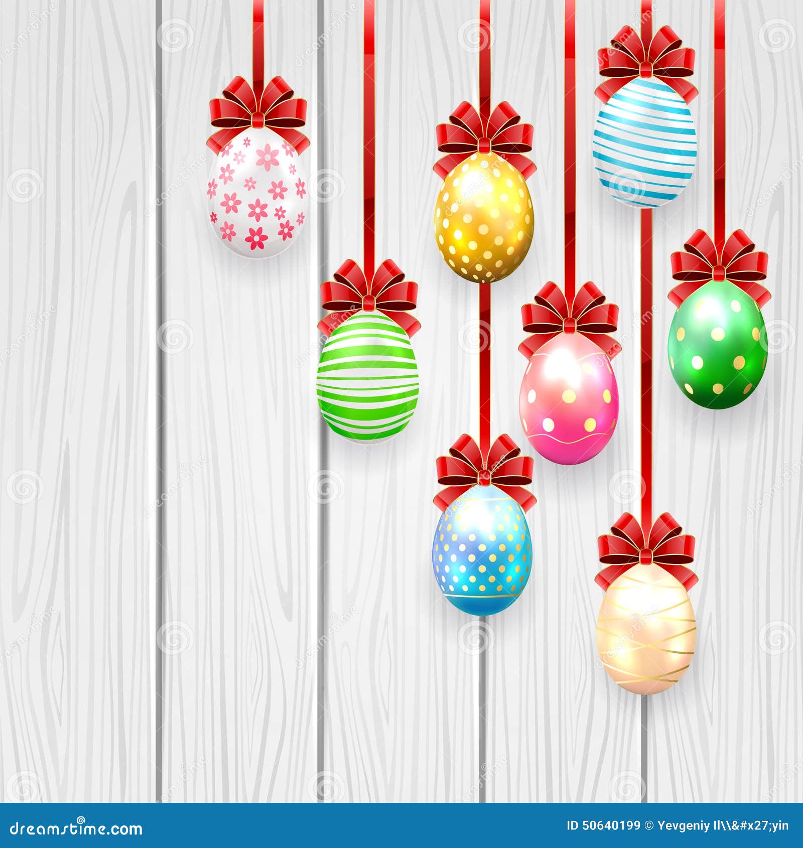 Easter Eggs with Bow on Wooden Background Stock Vector - Illustration ...