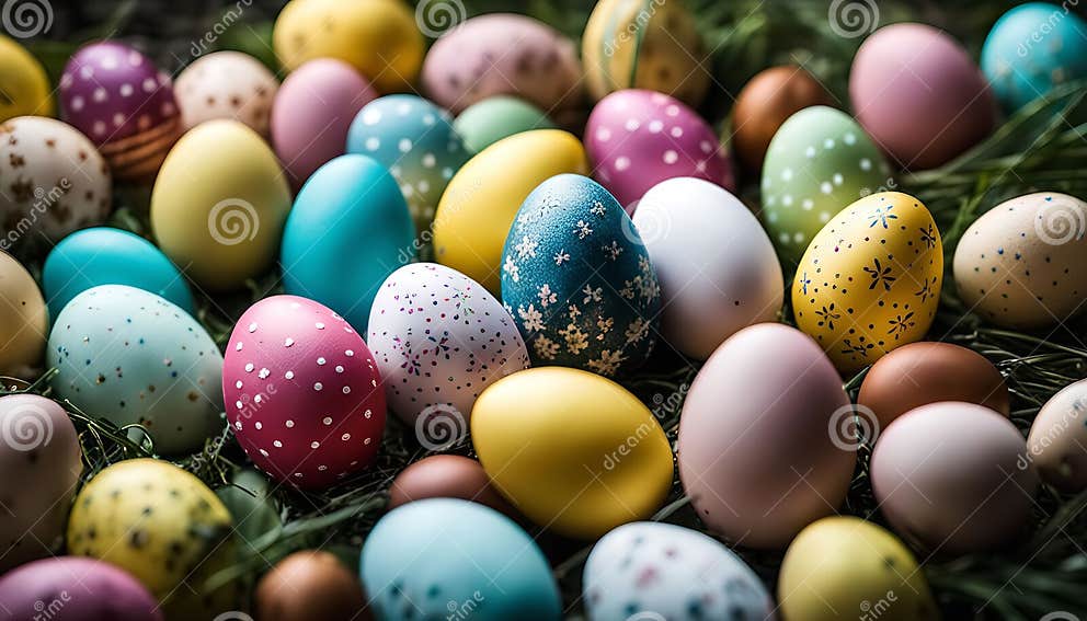 Easter Eggs Celebration: a Colorful Array of Decorated Eggs Stock ...