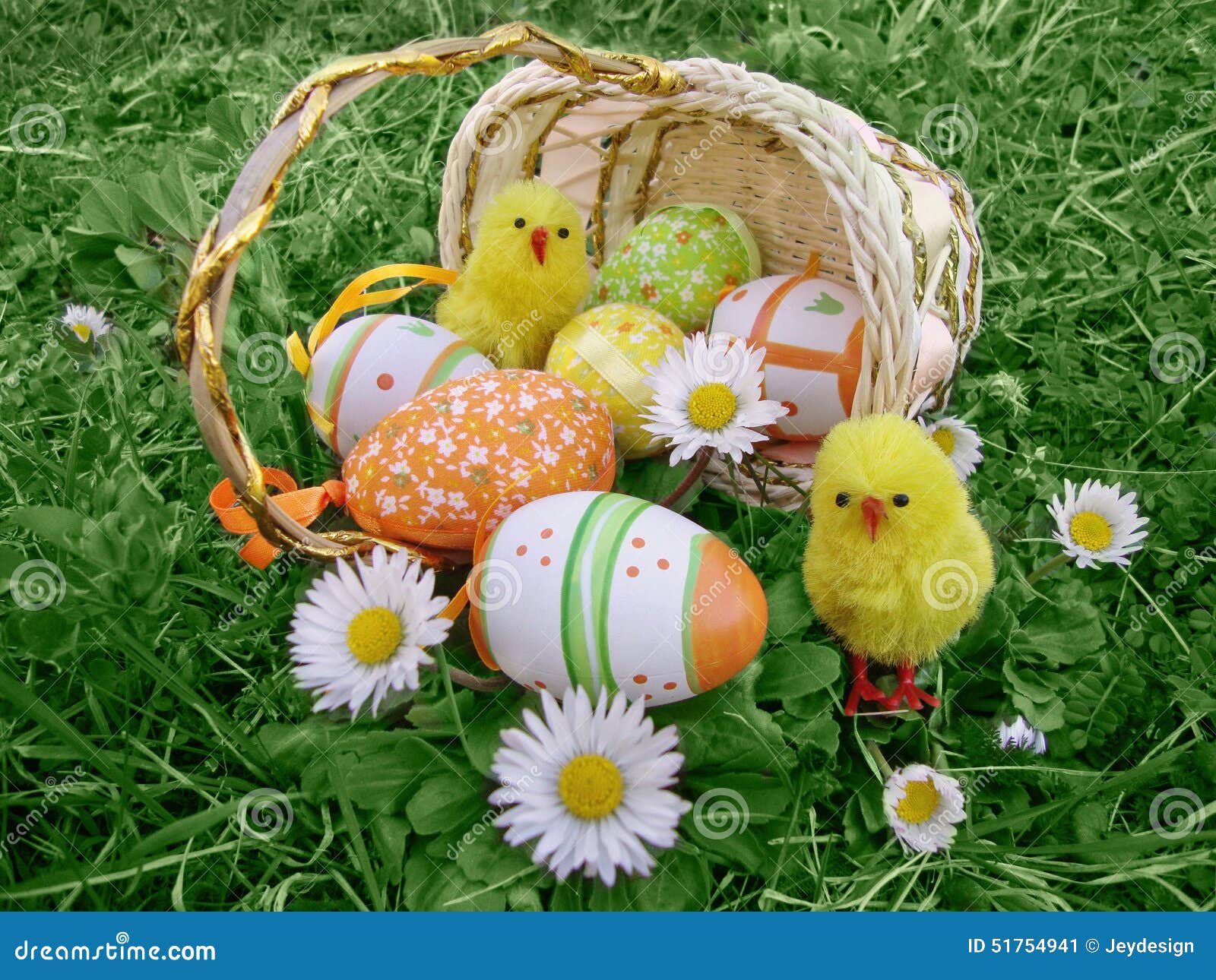 Easter Eggs with Chickens and Daisies Stock Image - Image of fresh ...