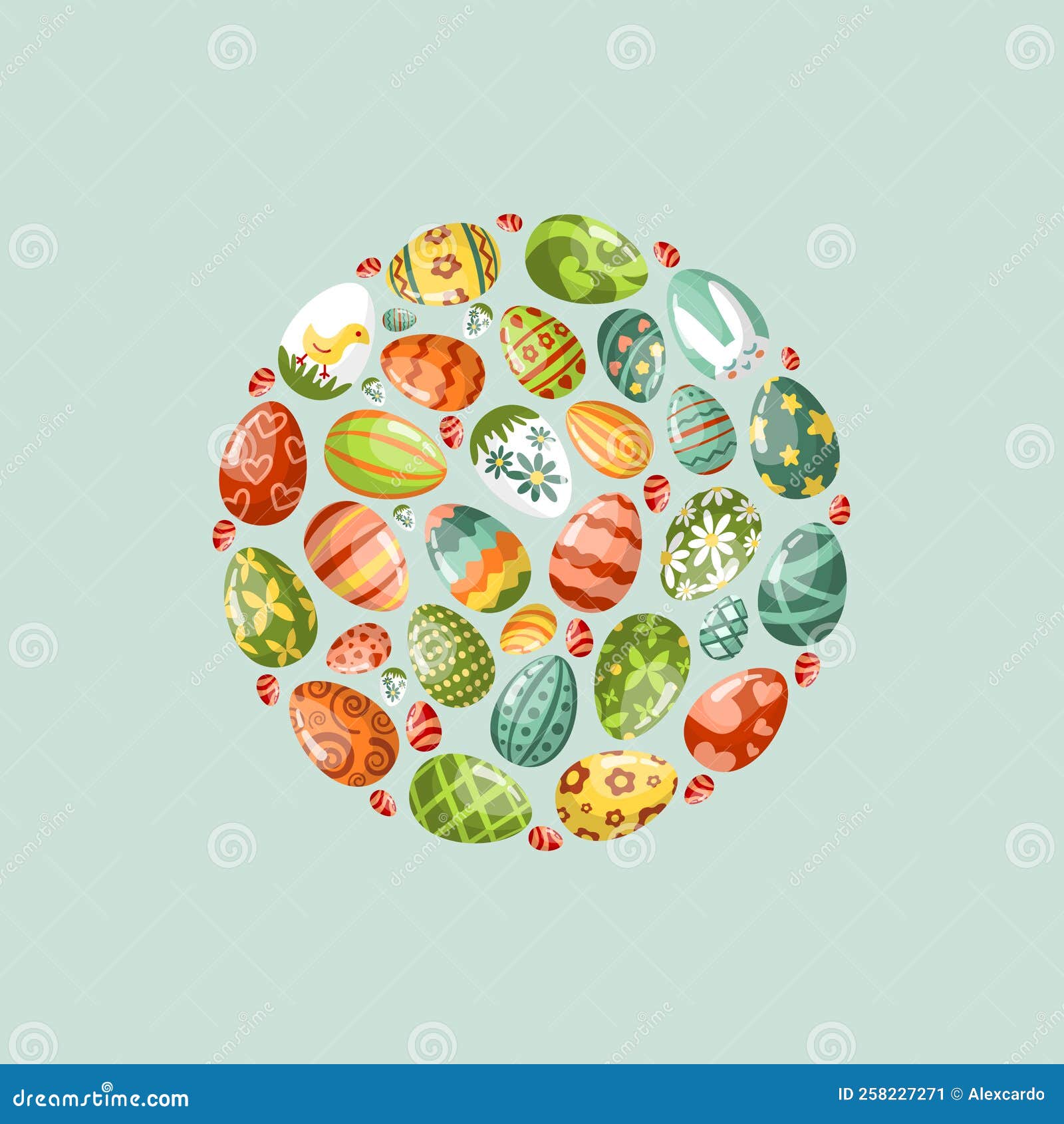 Easter Eggs. Circle Shape with Religion Symbols Eggs Decorated Stock ...