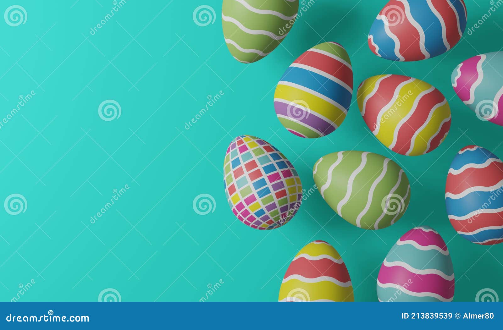 Easter Eggs with a Colorful Bright Geometric Pattern on a Turquoise ...