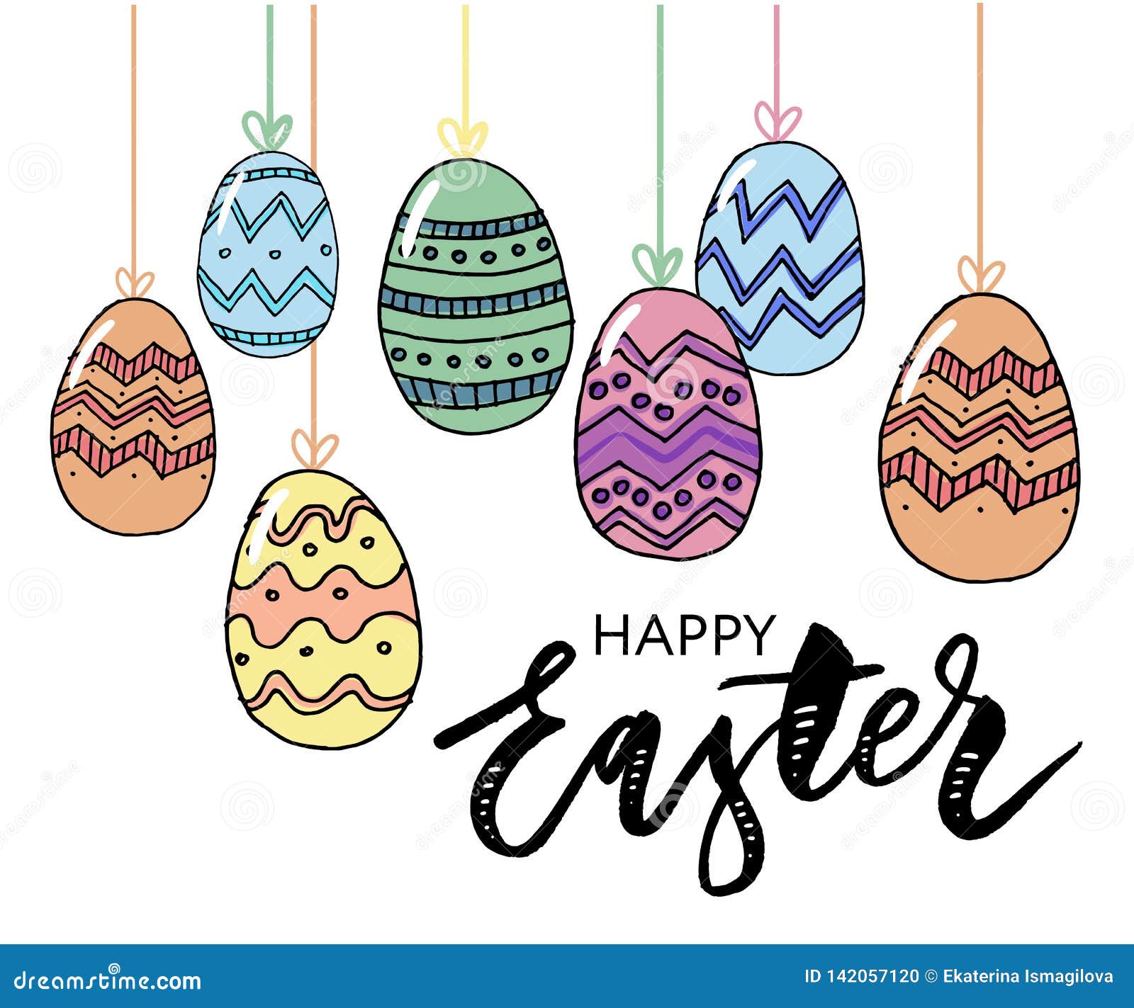 Easter Eggs Composition Hand Drawn Black on White Background ...