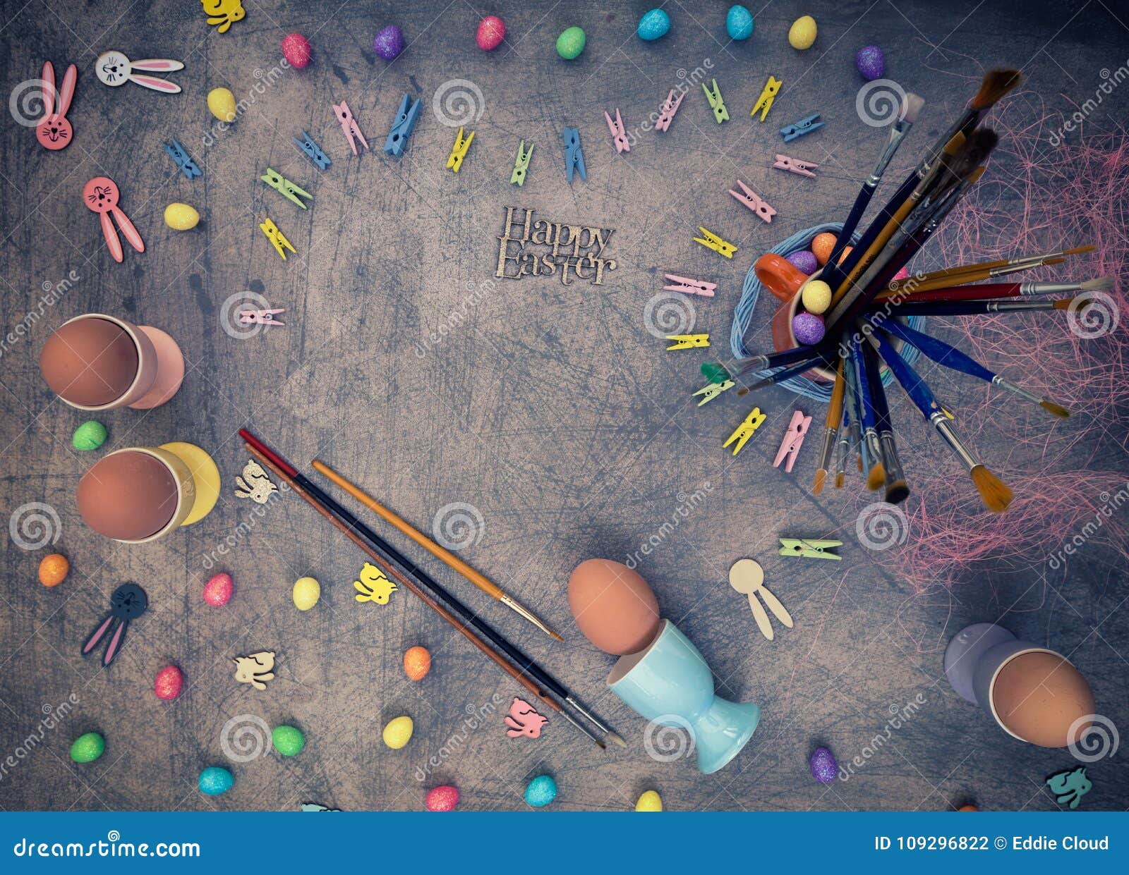 Easter Eggs Craft Table Top View Stock Photo - Image of eggs, making ...