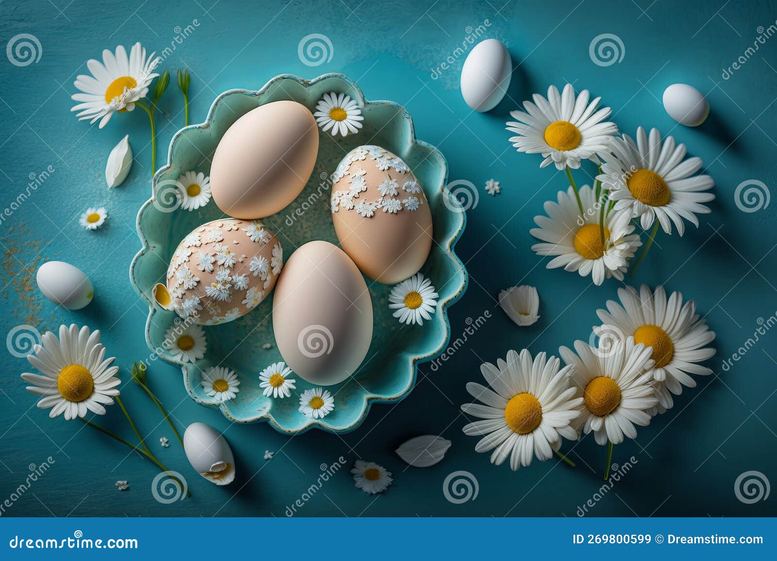 Easter with Eggs and Daisies on a Blue Background. Stock Illustration ...