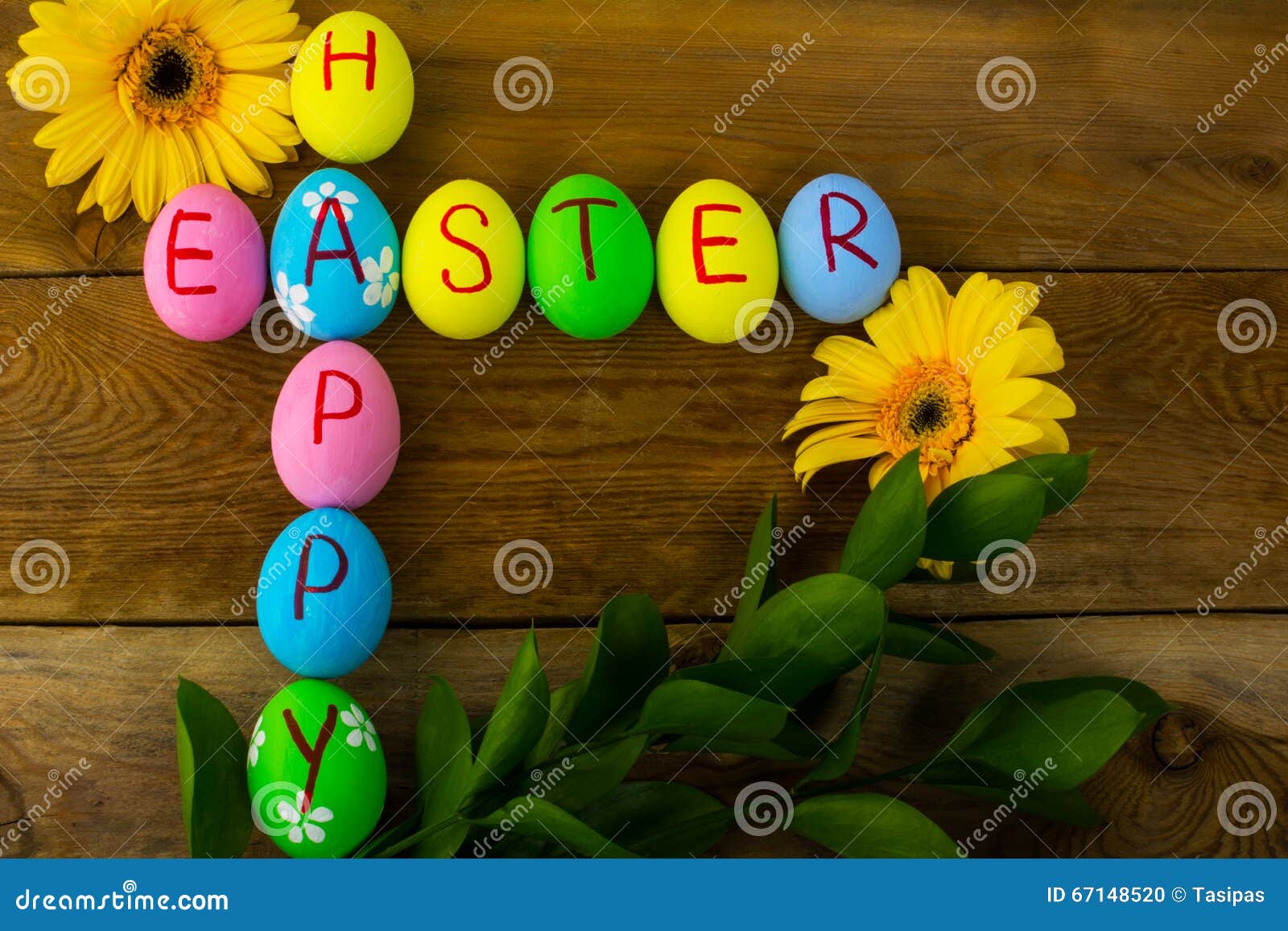 Easter eggs and daisy stock photo. Image of frame, colored - 67148520