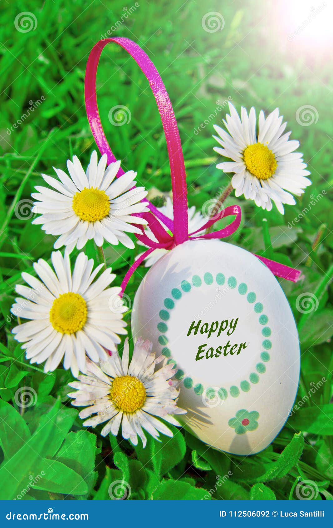 An Easter Eggs with Daisy on Grass Stock Photo - Image of design ...