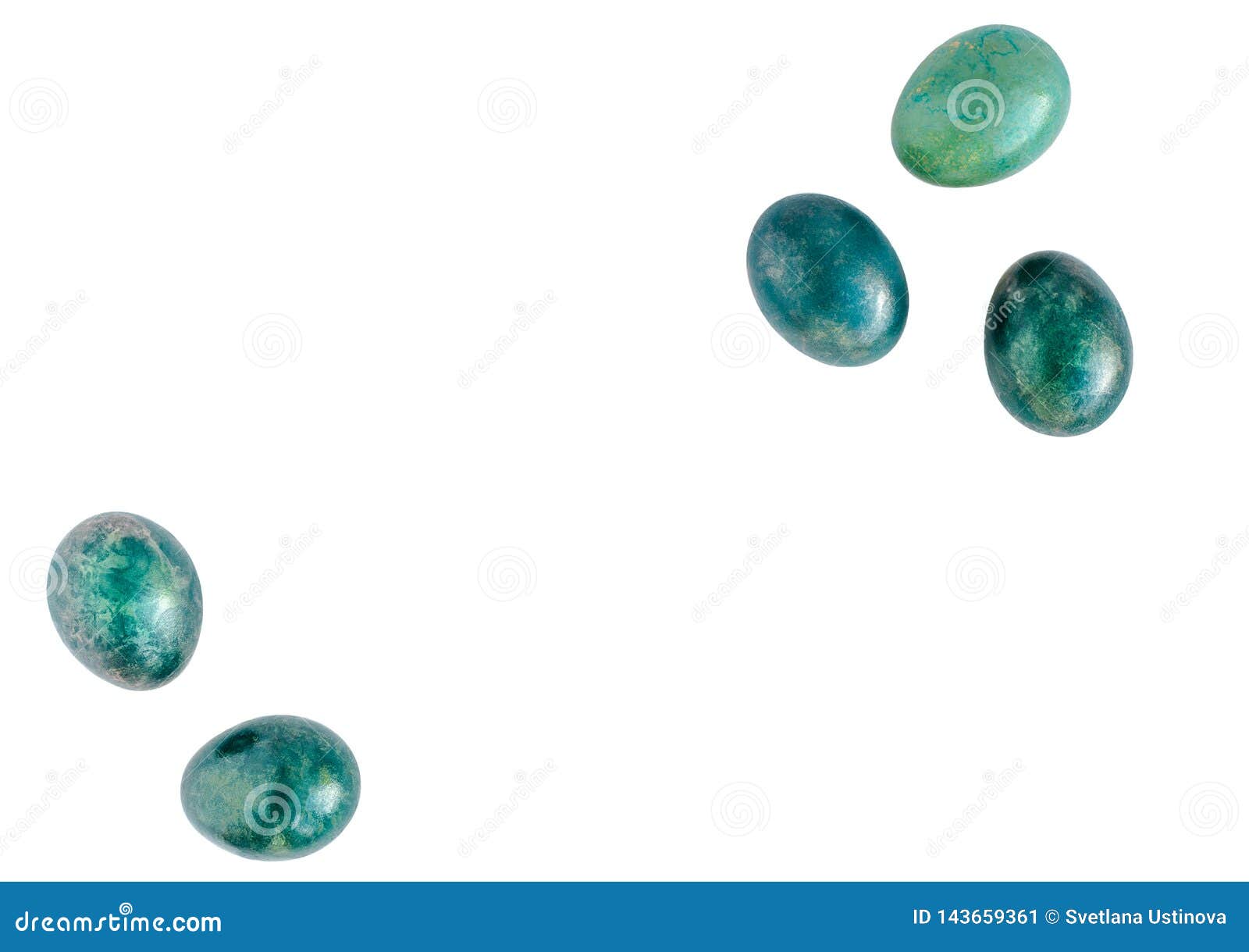 Easter Eggs in Different Shades of Turquoise and Gold on Isolated White ...