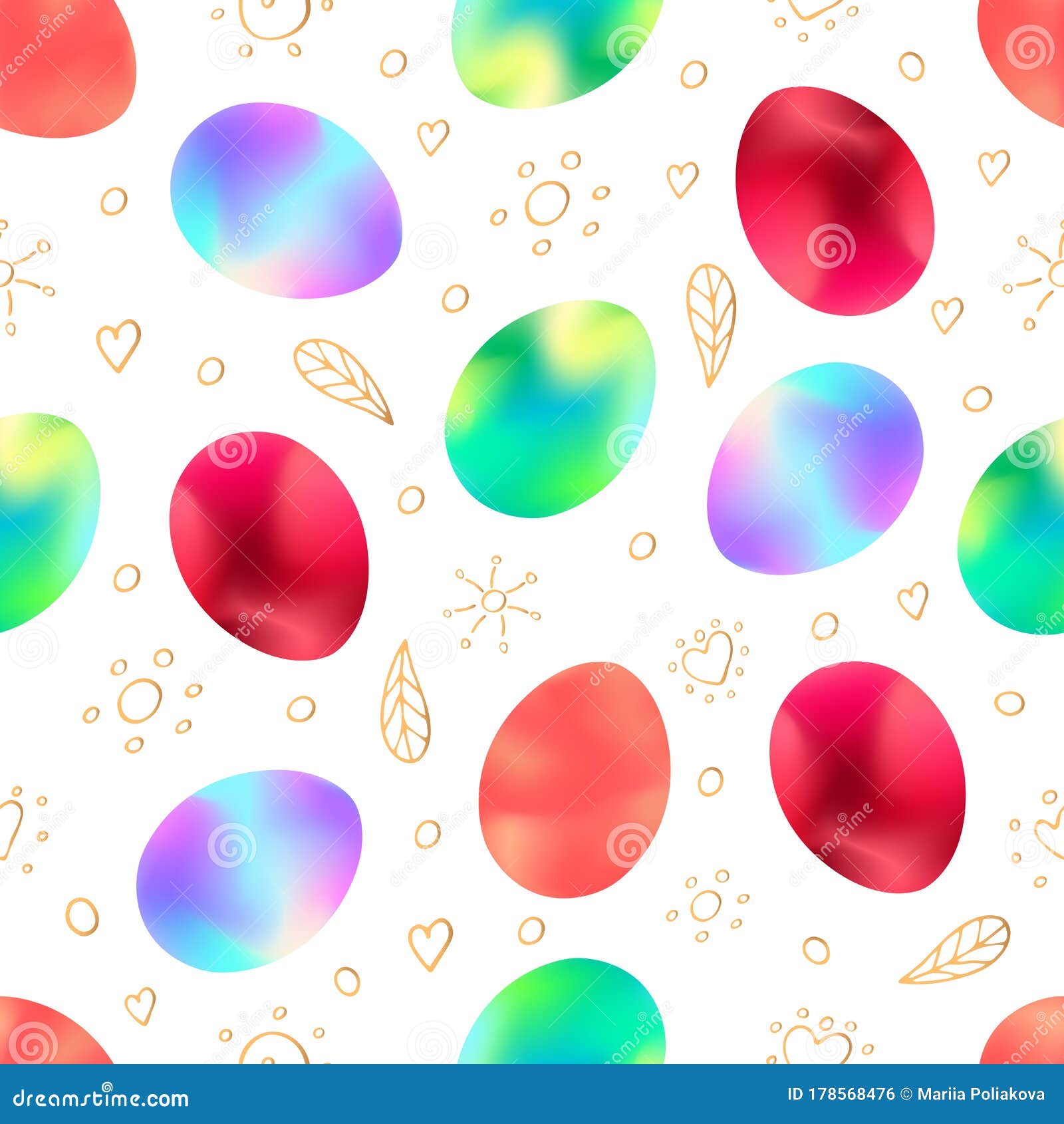 Easter Eggs and Doodles Ornament Vector Seamless Pattern. Multi-colored Eggs Seamless Texture ...