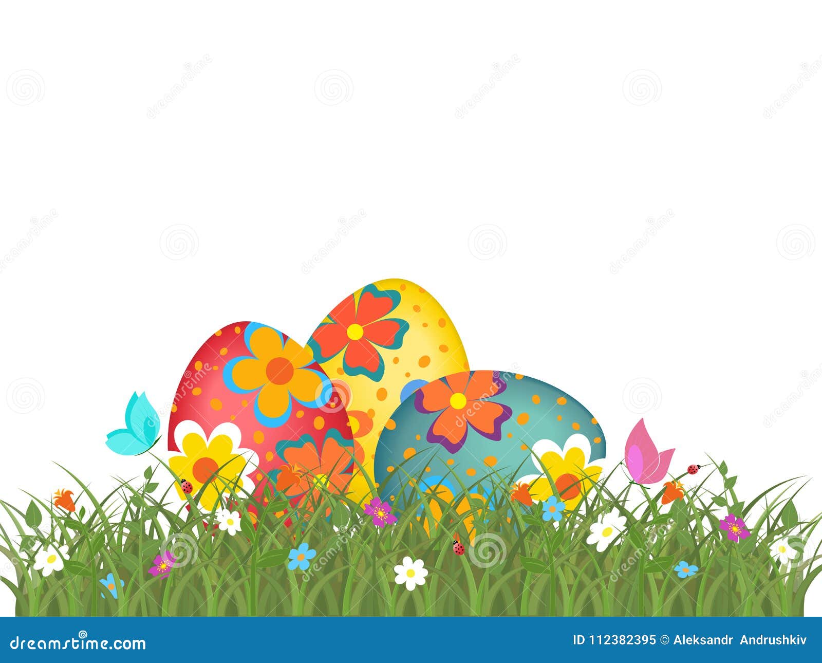Easter eggs in grass stock vector. Illustration of happy - 112382395
