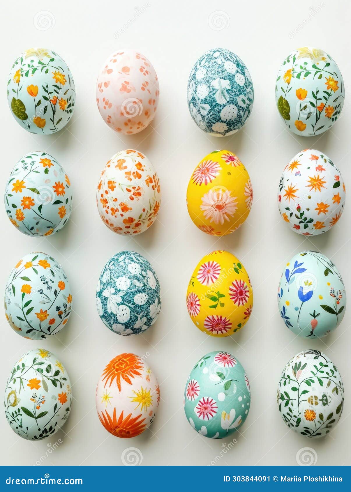 Easter Eggs with Hand Drawn in Rows on White Background, Holiday Pattern. Stock Image - Image of ...