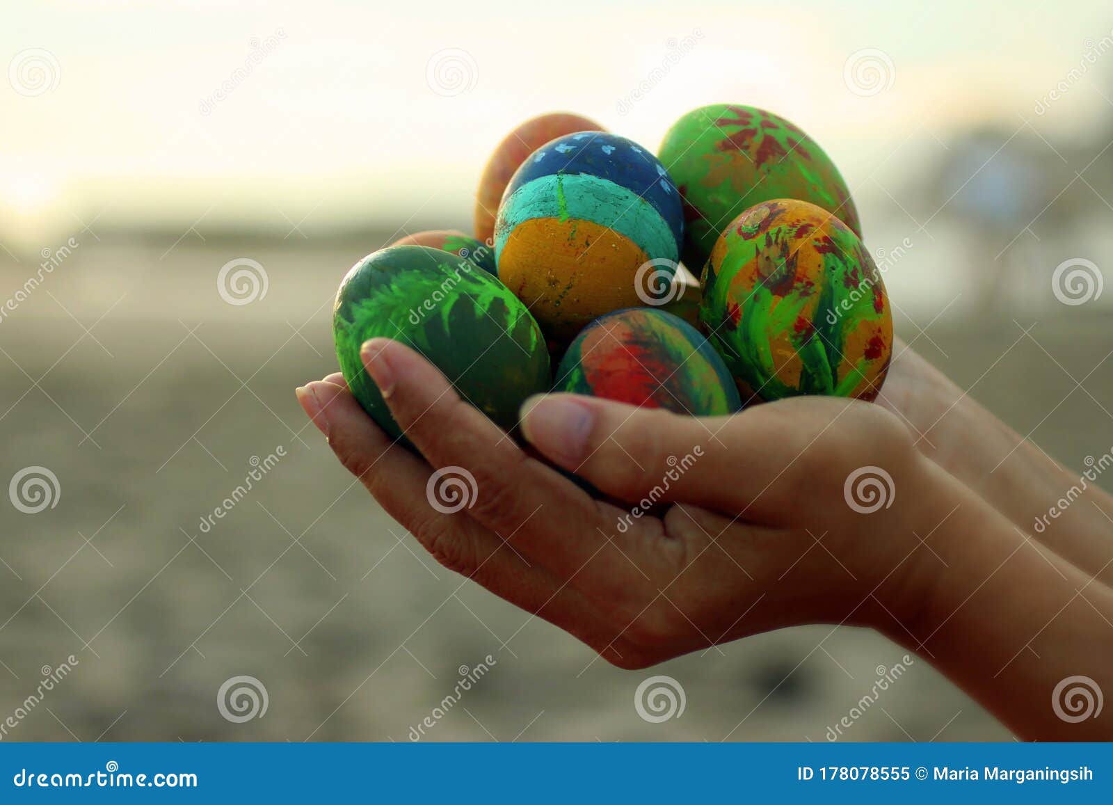 Easter Eggs in Hand. Hands Holding Colorful Easter Eggs Stock Image ...