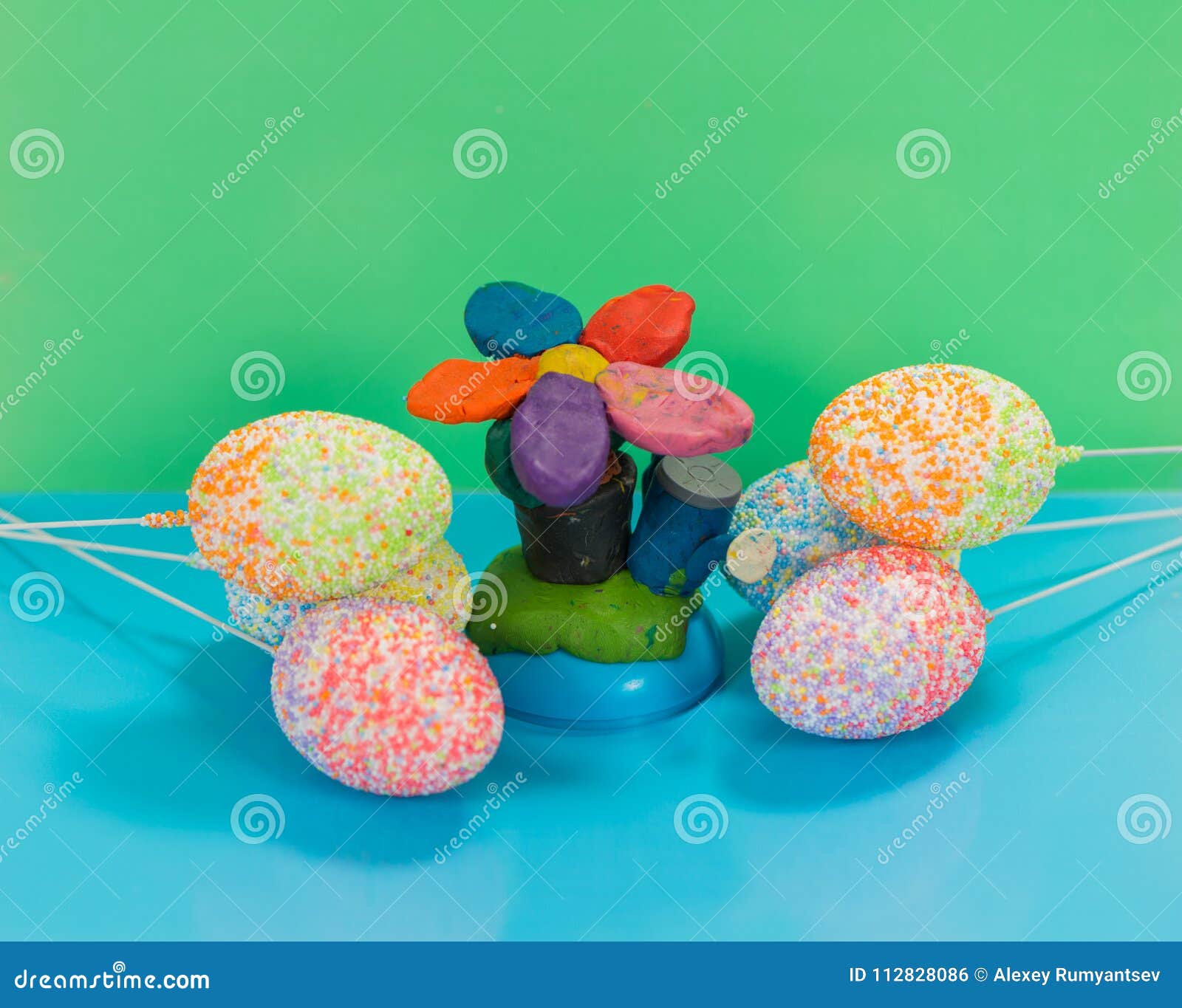 Easter Eggs with Handmade Plasticine Flower Stock Photo - Image of ...