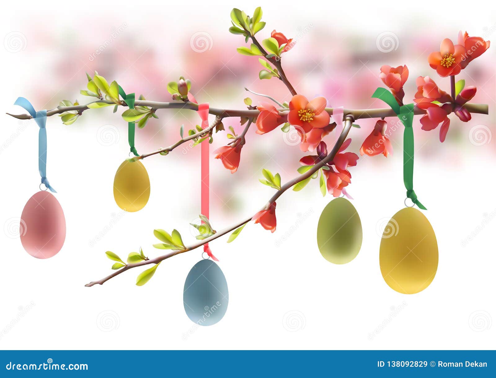 Easter Eggs Hanging on Flowering Branch Stock Vector - Illustration of ...
