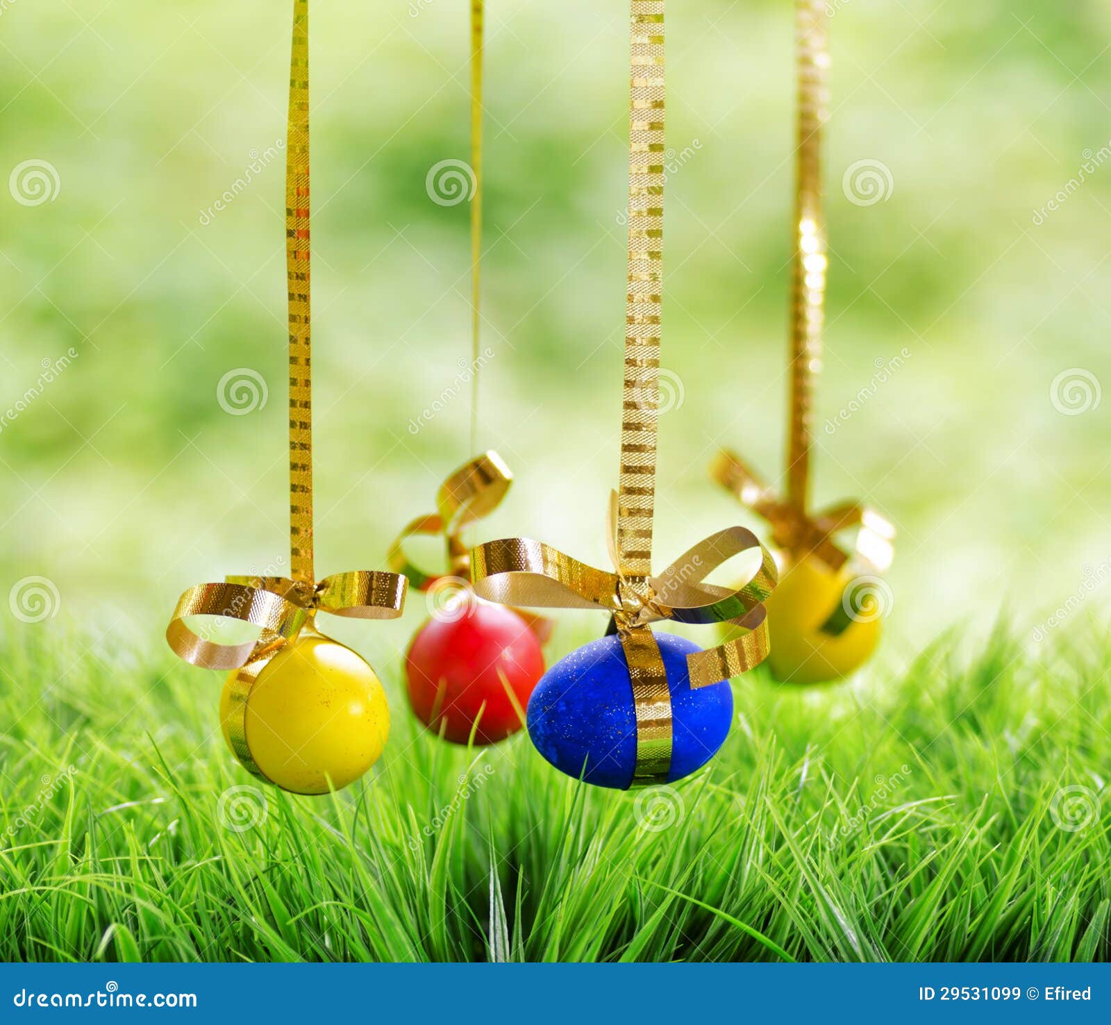 Easter Eggs Hanging on Golden Ribbons Stock Image - Image of event ...