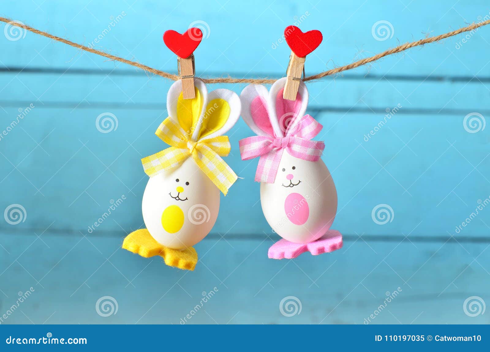 Easter Eggs Hanging on Rope on Blue Background Stock Image - Image of ...