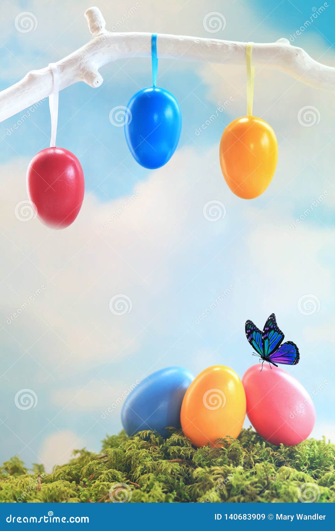 Row of Easter Eggs Hanging from a White Tree Branch Stock Image - Image ...