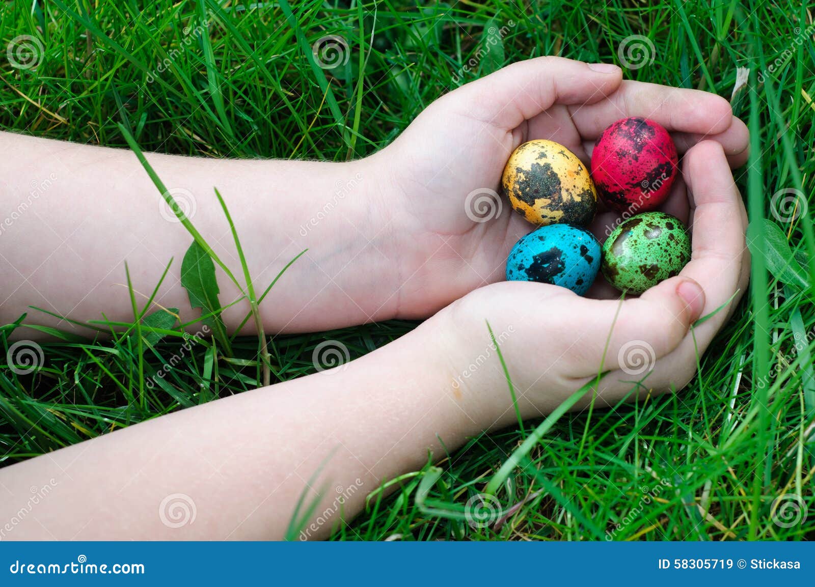 Easter Eggs Hunting stock image. Image of hands, green - 58305719