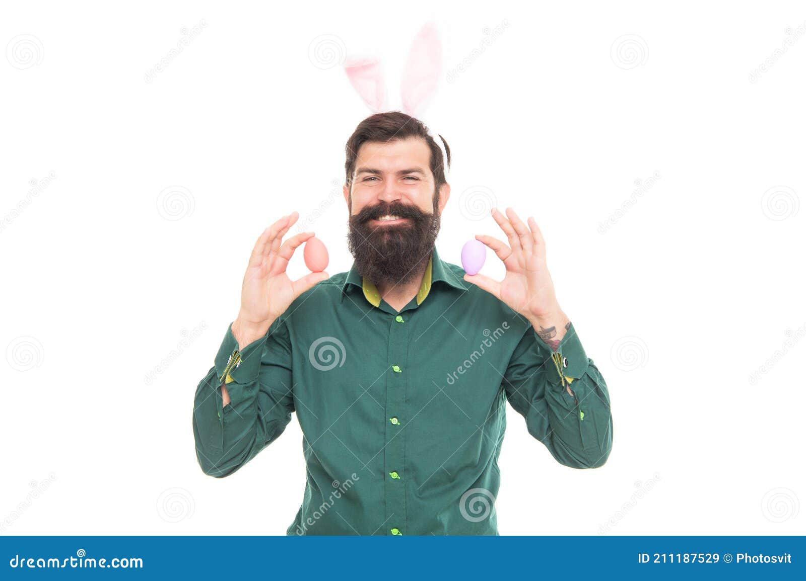 These Easter Eggs are Just Perfect. Smiling Easter Man with Eggs. Bunny ...