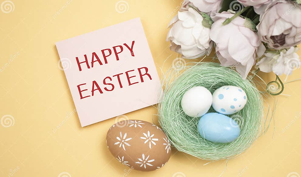 Easter Eggs, Loop and Note with Lettering Happy Stock Image - Image of ...