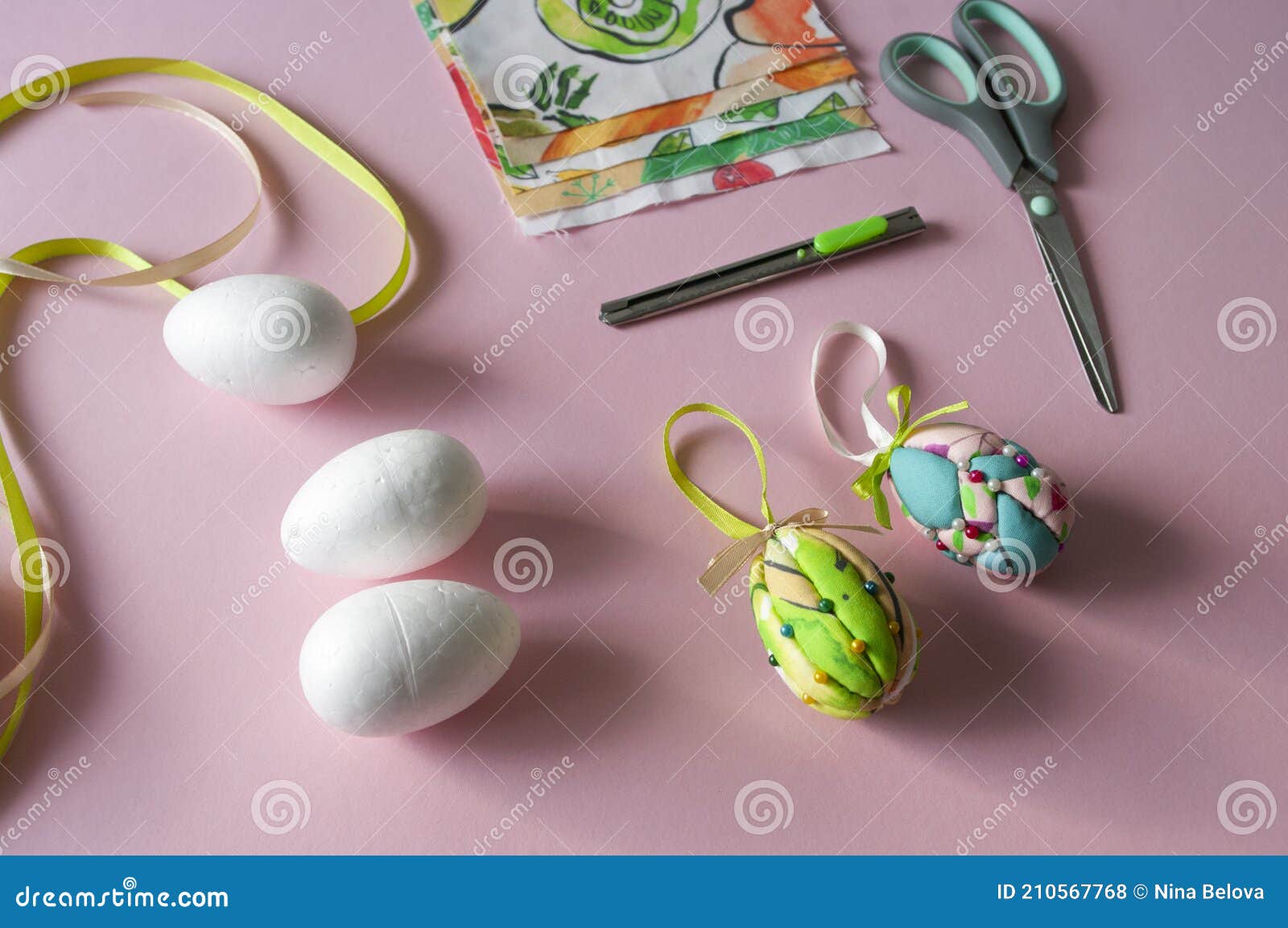 Easter Eggs Made of Styrofoam for Decorating with Fabric and Ribbon, Patchwork Technique ...