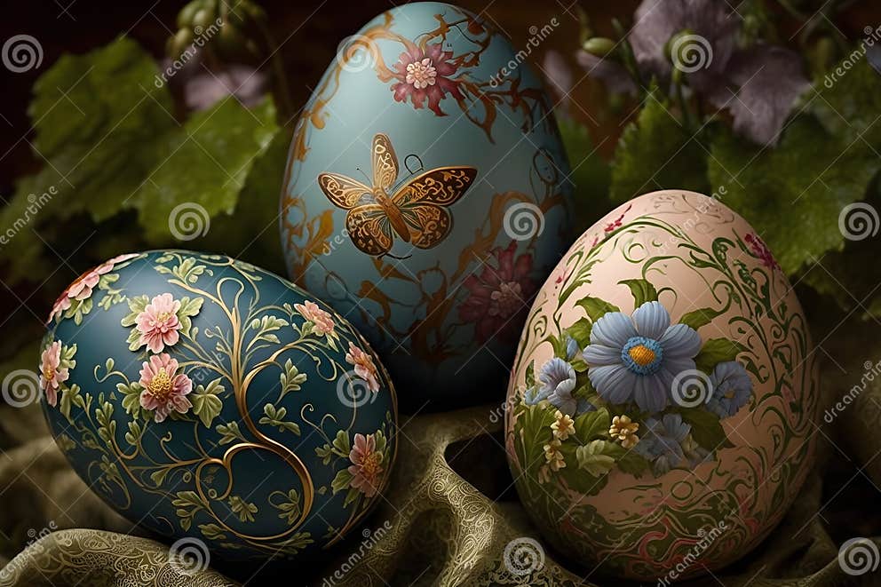 A Nest of Springtime Delight: Easter Eggs in a Nest Stock Illustration ...