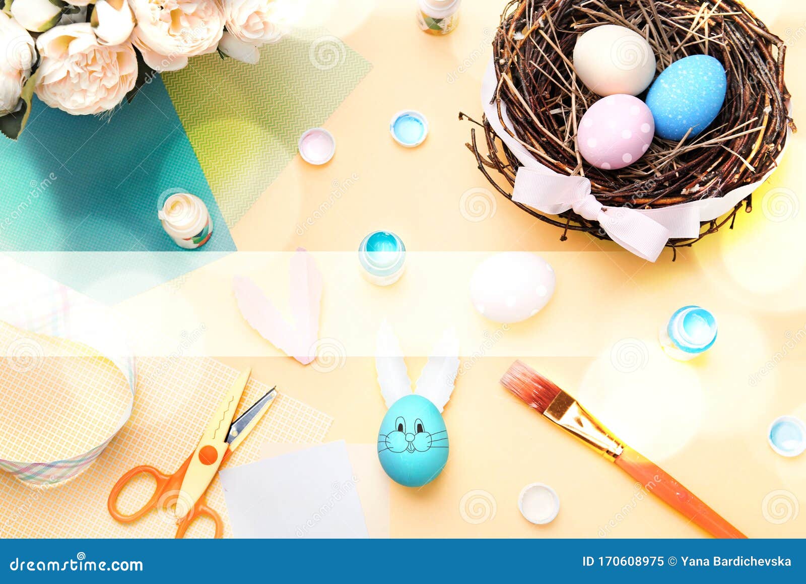 Easter Eggs in Nest Empty Copy Space,craft Design,holiday Decoration ...