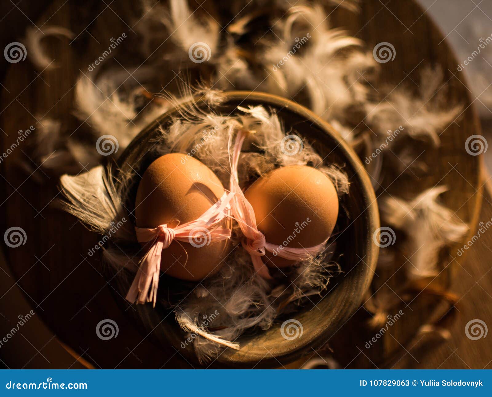 Easter Eggs in the Nest of Feathers. Stock Image - Image of nature ...