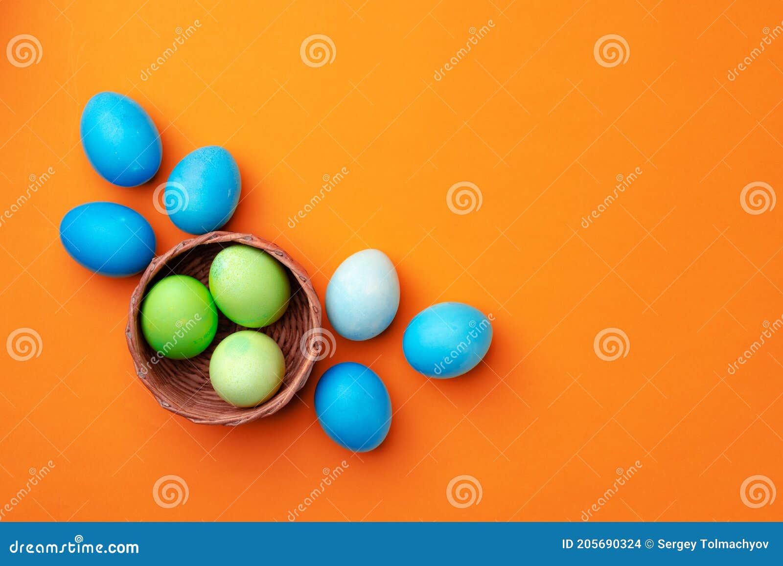 Easter Eggs in a Nest on Orange Background Stock Photo - Image of ...