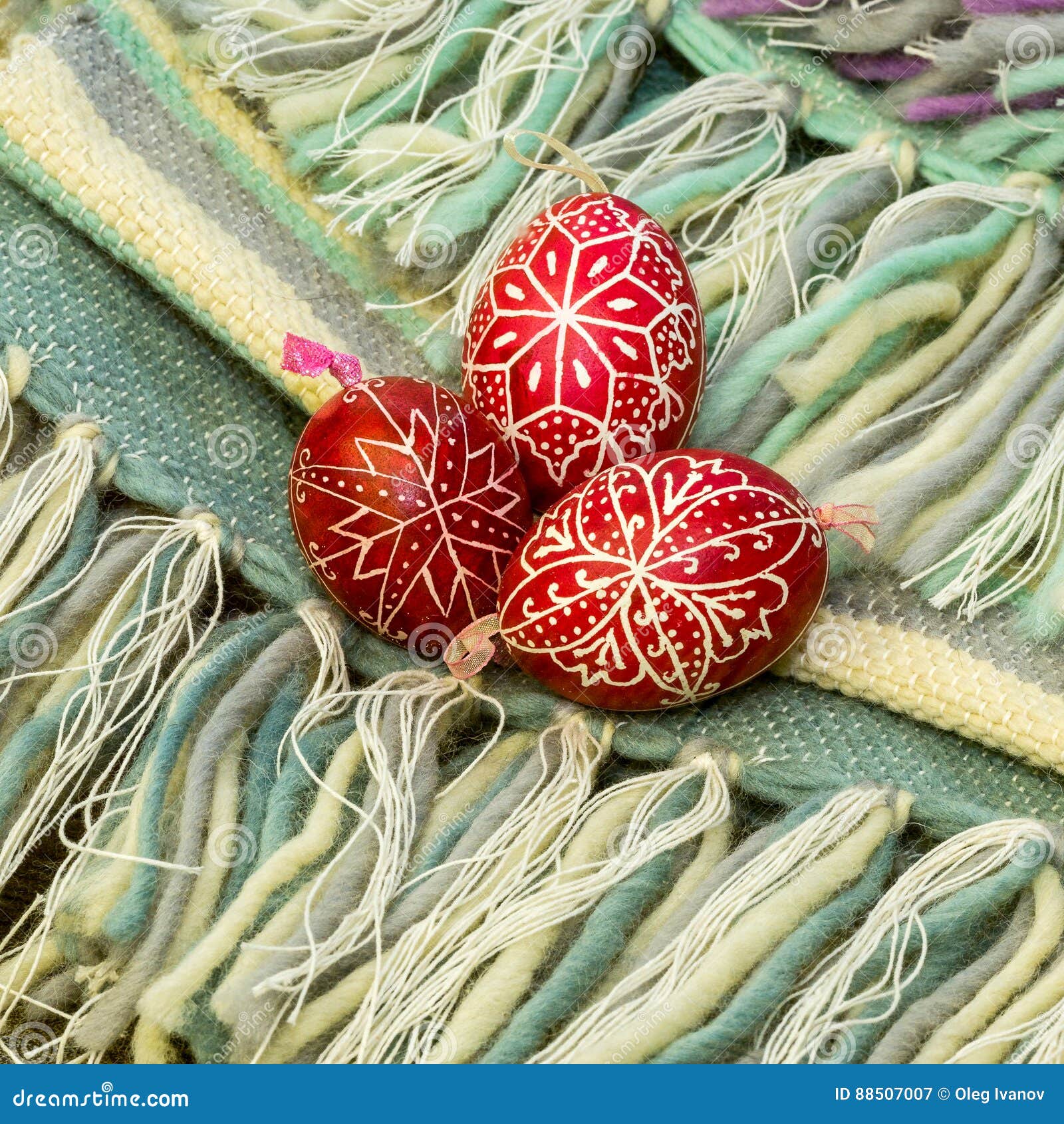 Easter Eggs Painted in Traditional Bulgarian Style on the Handmade Felt ...
