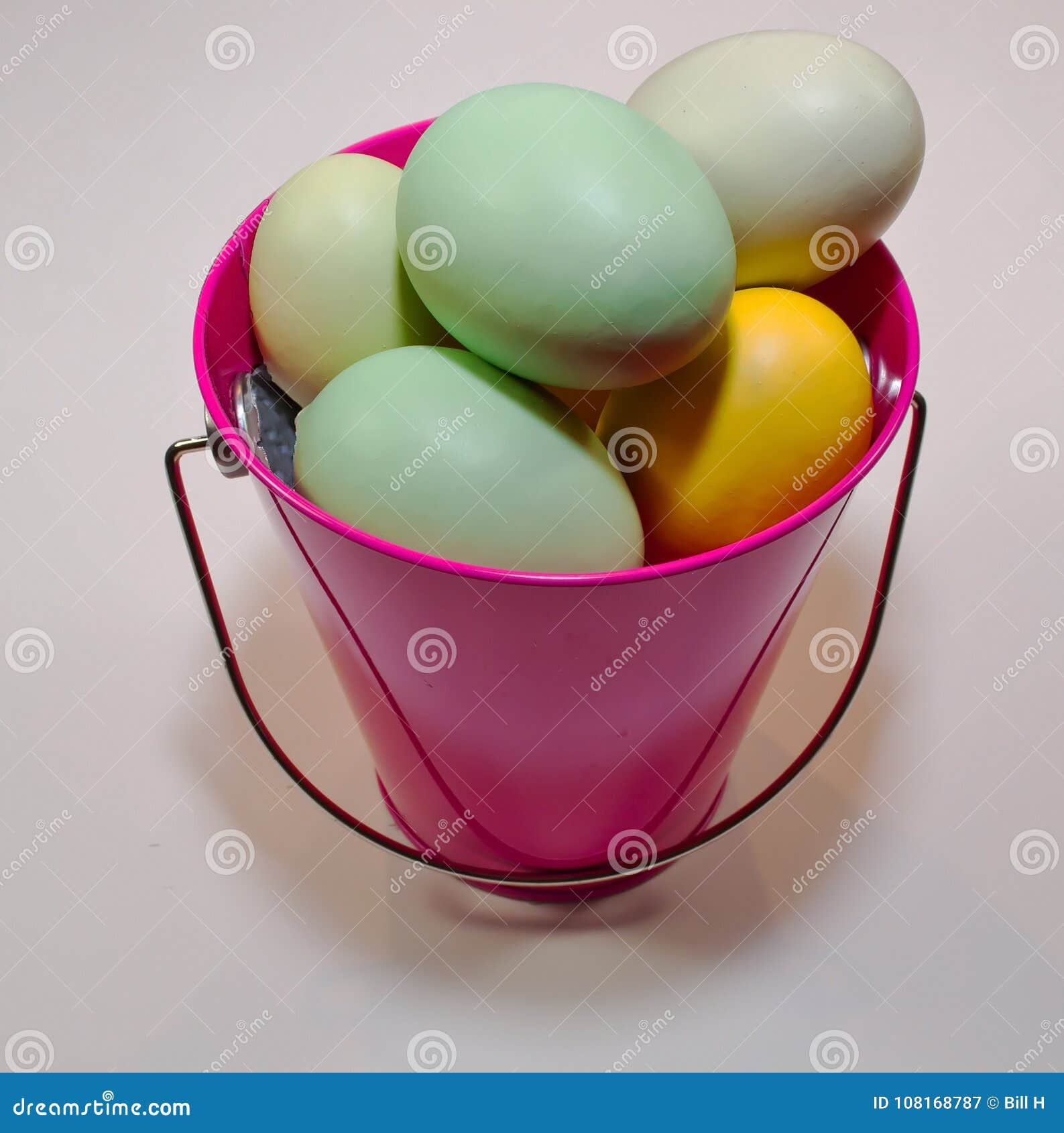 Several Easter Eggs in a Pink Bucket Stock Image - Image of delicate ...