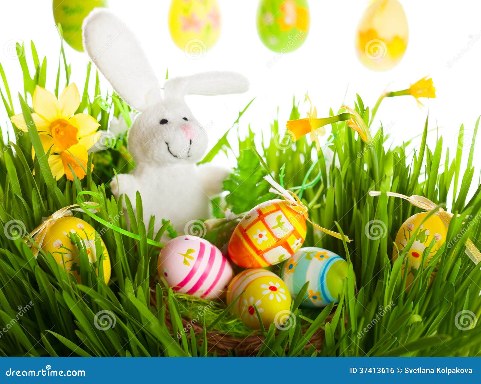 Easter eggs and rabbit stock photo. Image of festive - 37413616