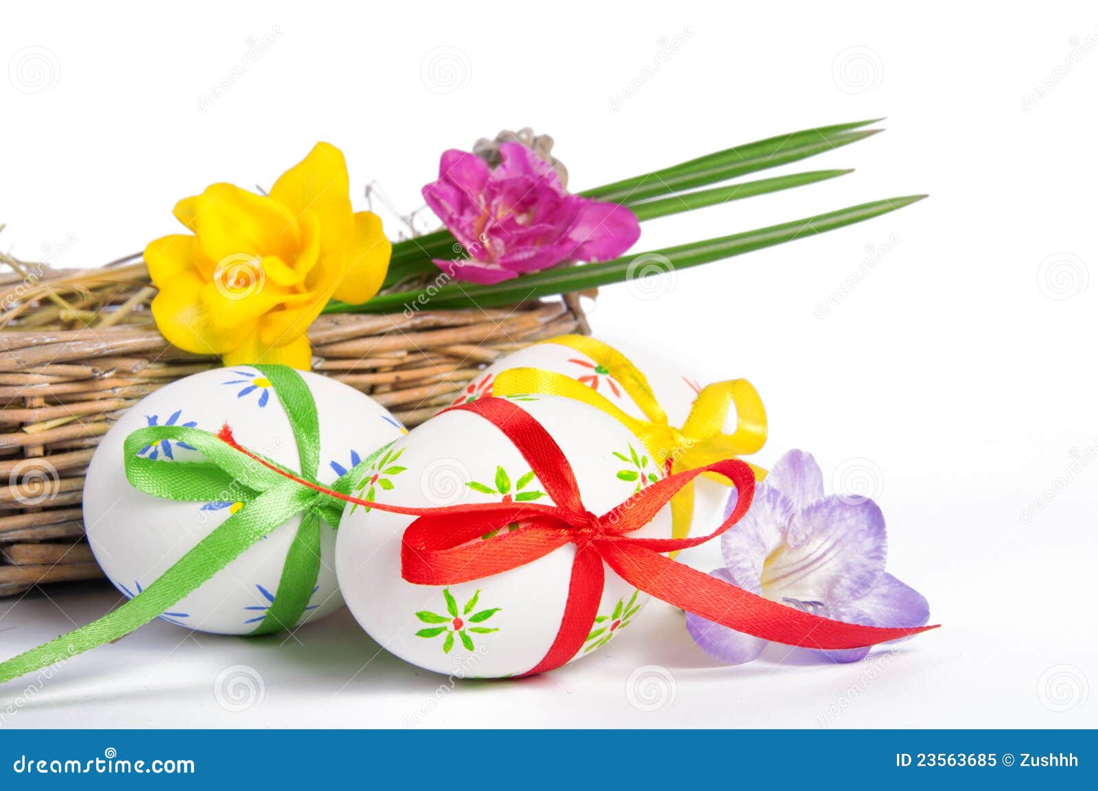 Easter Eggs with Ribbons in Basket Stock Image - Image of event ...