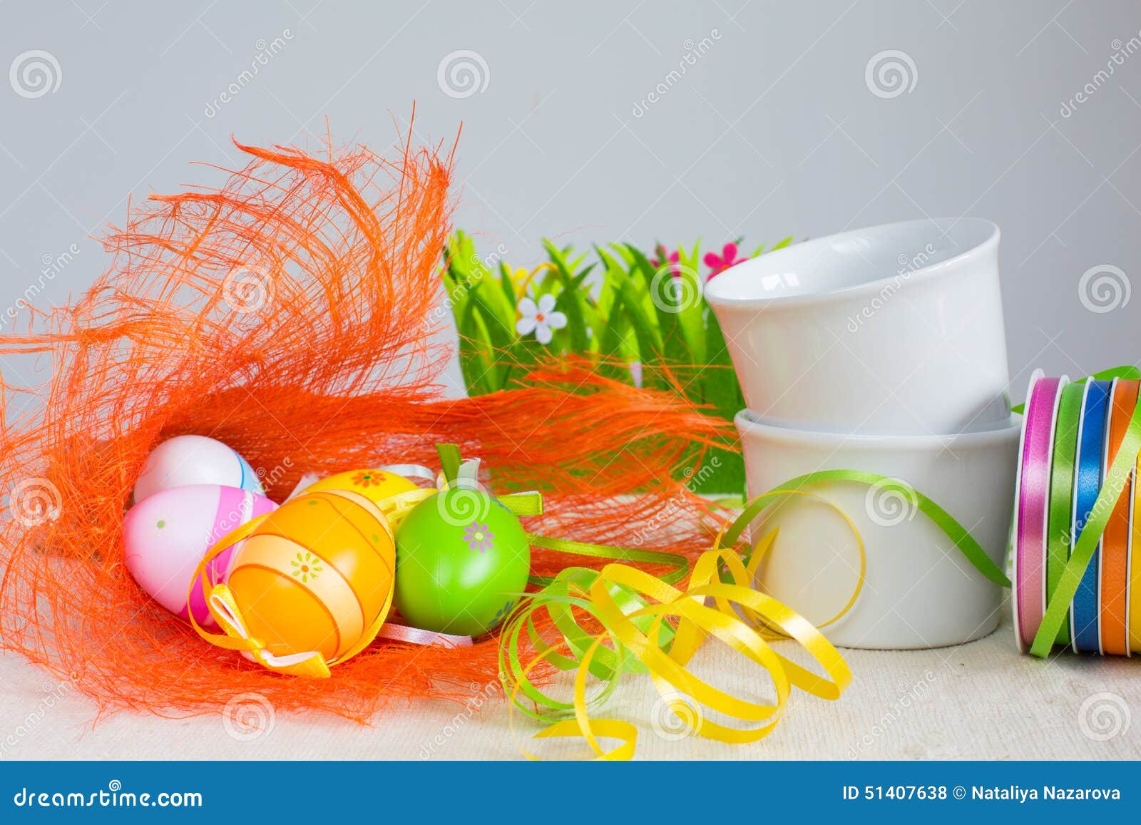 Easter eggs and ribbons stock photo. Image of beautiful - 51407638
