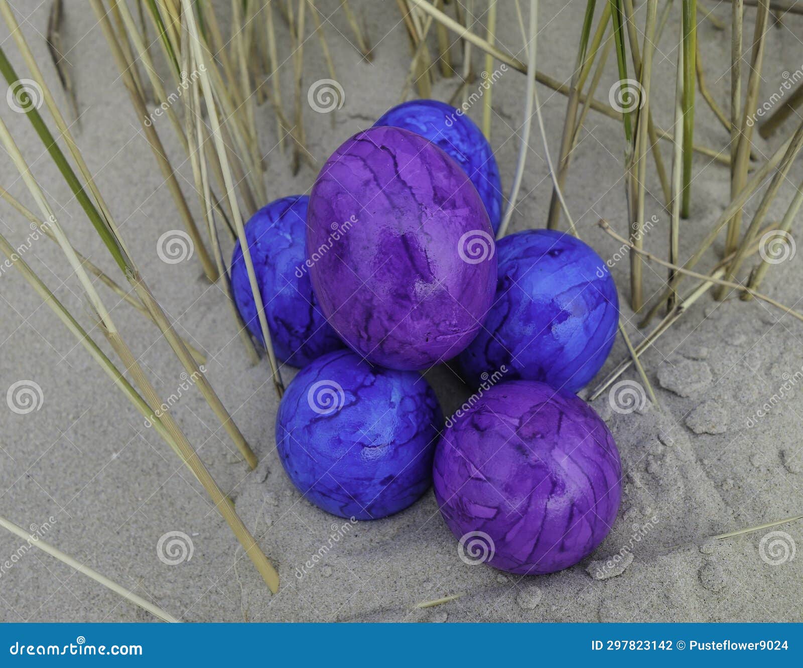 Easter Eggs on Sand between Dune Grass Stock Photo - Image of holiday ...