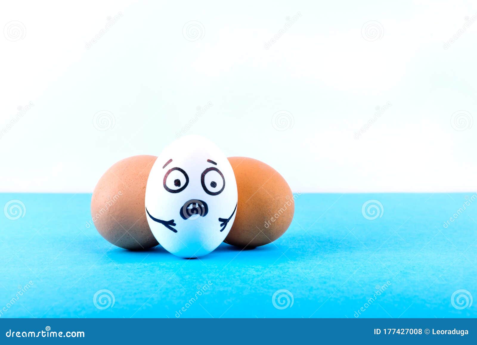 Easter Eggs with Scared Face on Blue and White. Stock Photo - Image of ...