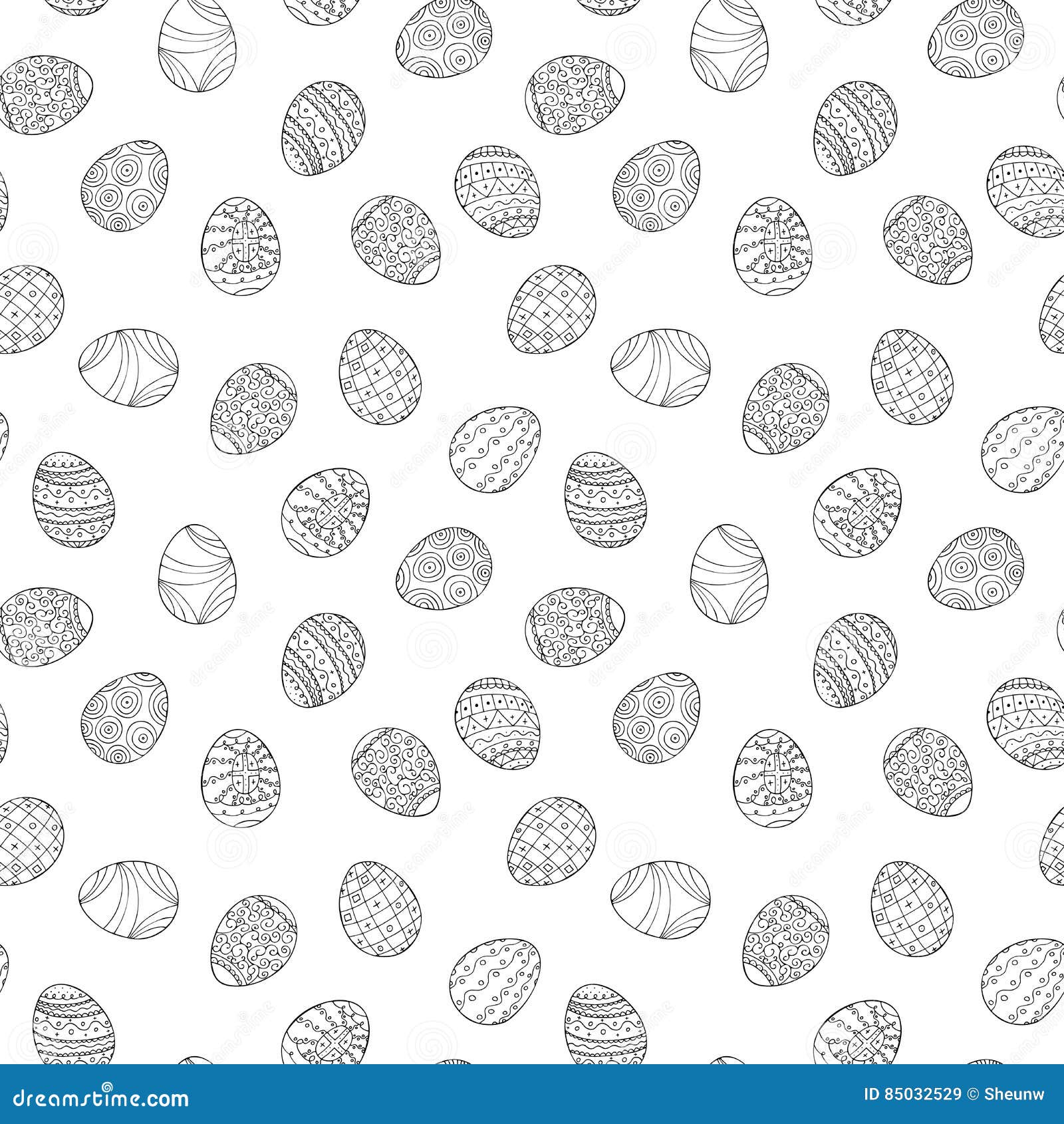 Easter Eggs Seamless Pattern in Doodle Style. Hand Drawn Stock Vector - Illustration of cartoon ...