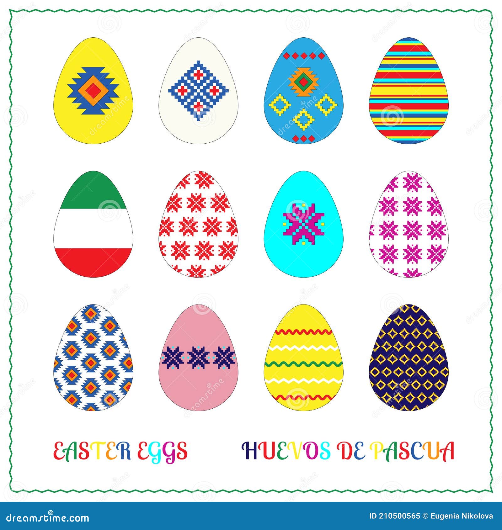 Easter Eggs Set. Flat Design On White Background.Huevos De Pascua ...