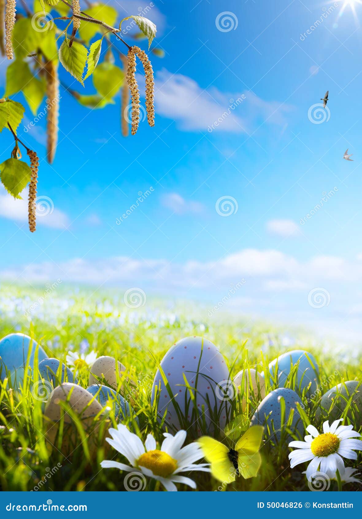 Easter Eggs on Spring Field Stock Photo - Image of eggs, card: 50046826